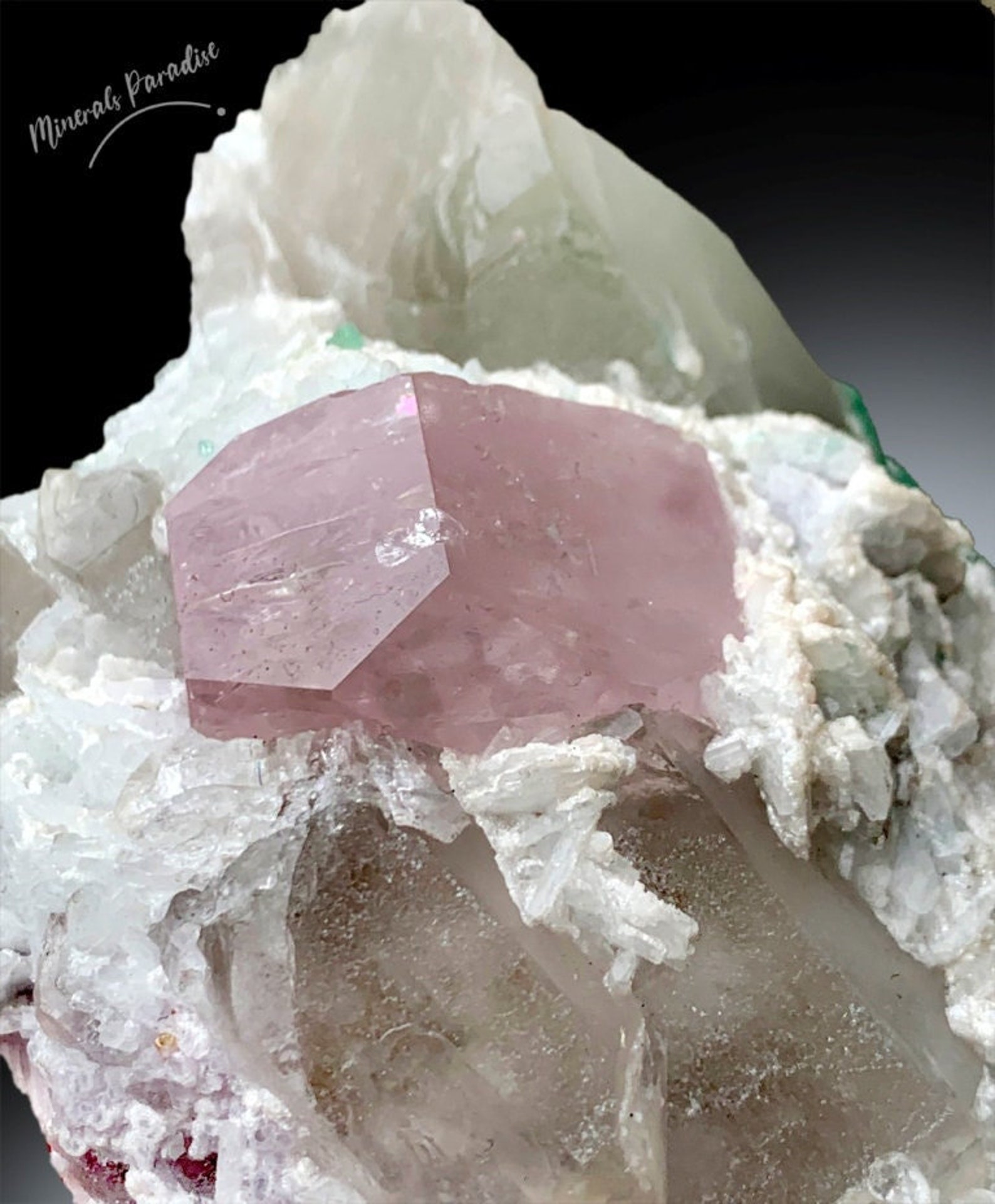 Pink Morganite Crystal With Tourmalines Quartz and Albite | Etsy