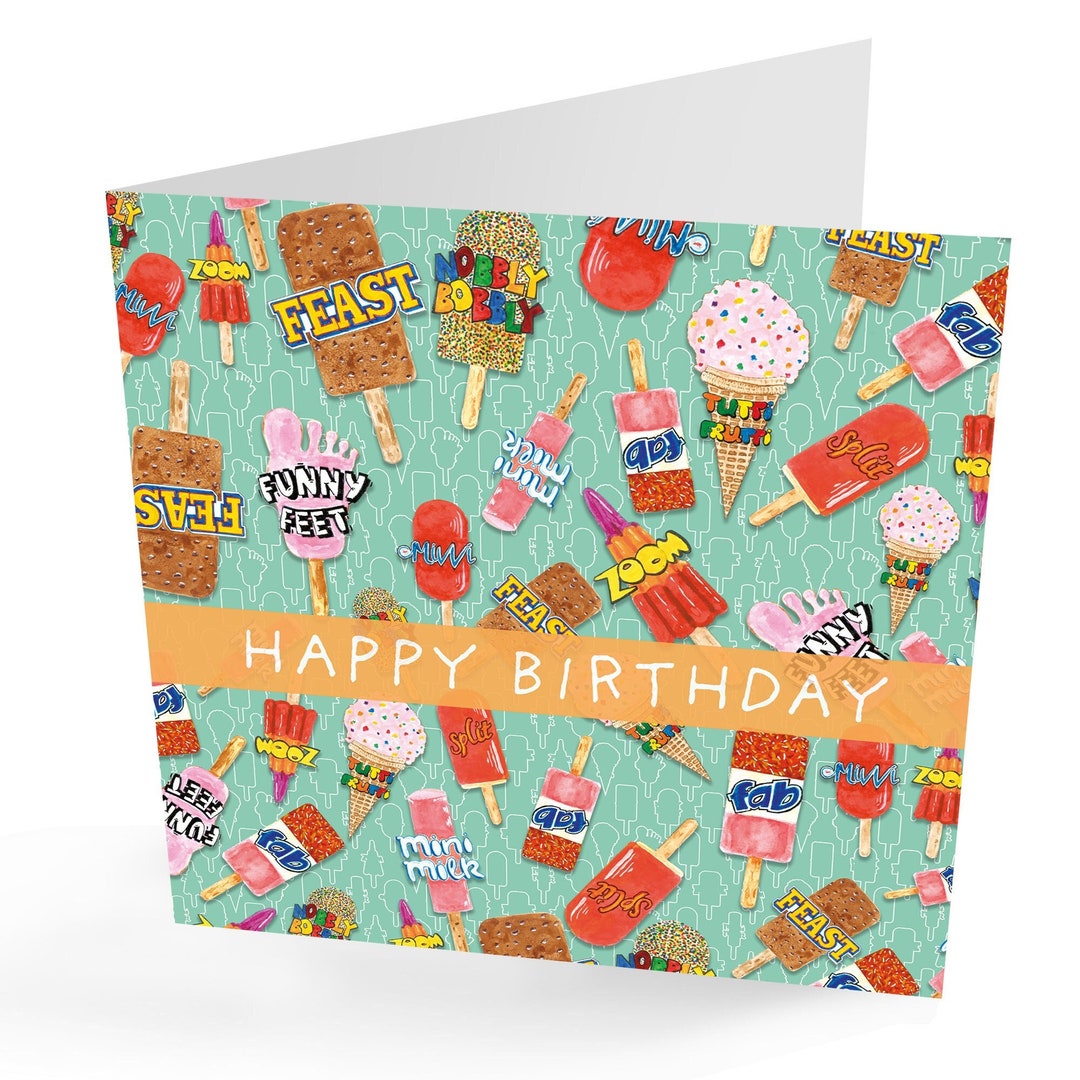 Fun Retro 'happy Birthday' Nostalgic Ice Lolly Card, for Birthdays. Fun ...