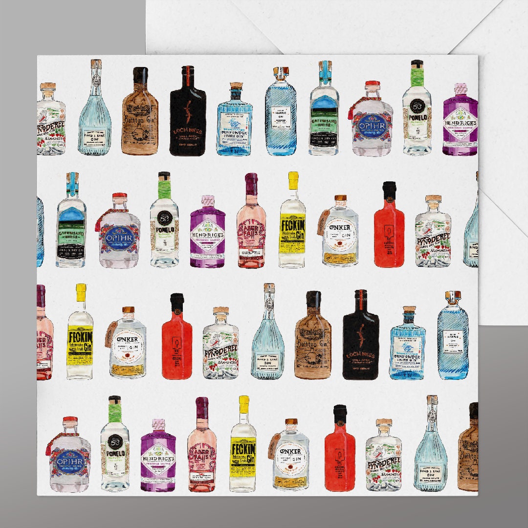 Stylish Any Occasion Gin Card. Watercolour Craft Gin Bottles Perfect ...