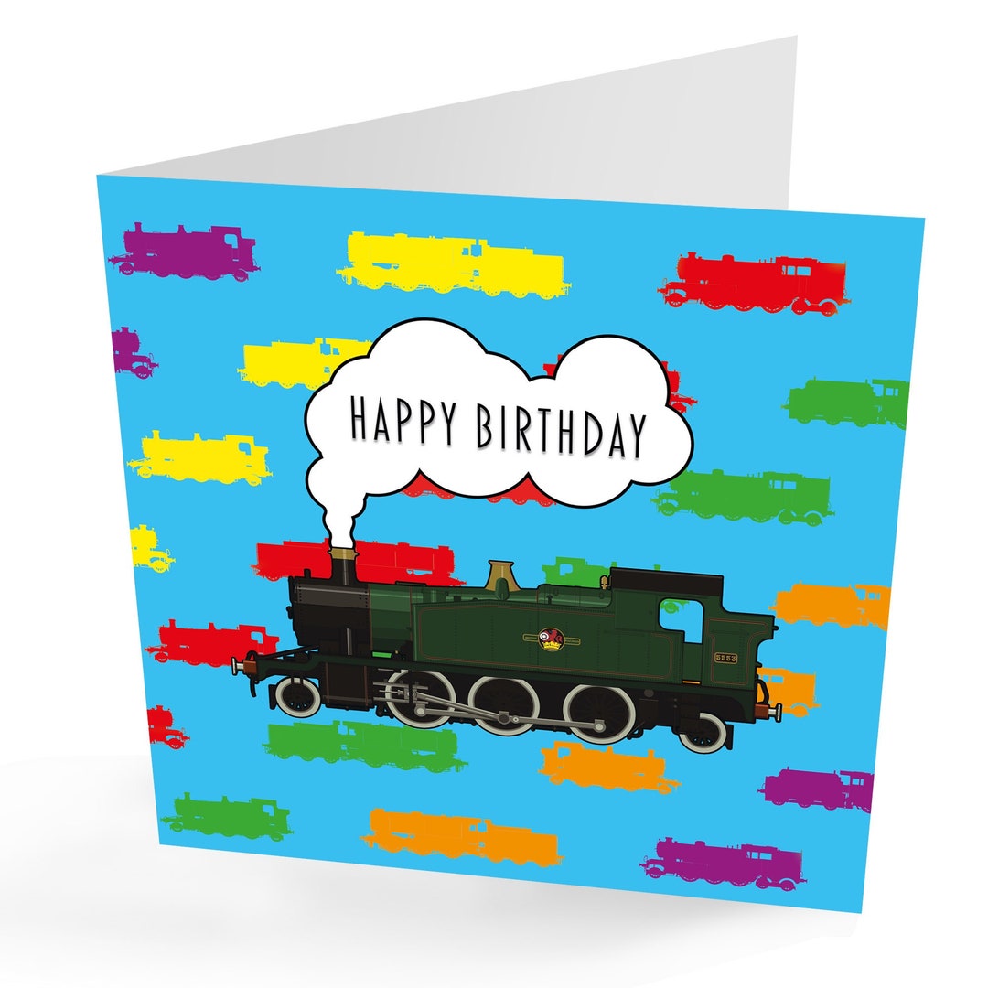 Steam Train Birthday Card. Classic Locomotive With Happy Birthday ...
