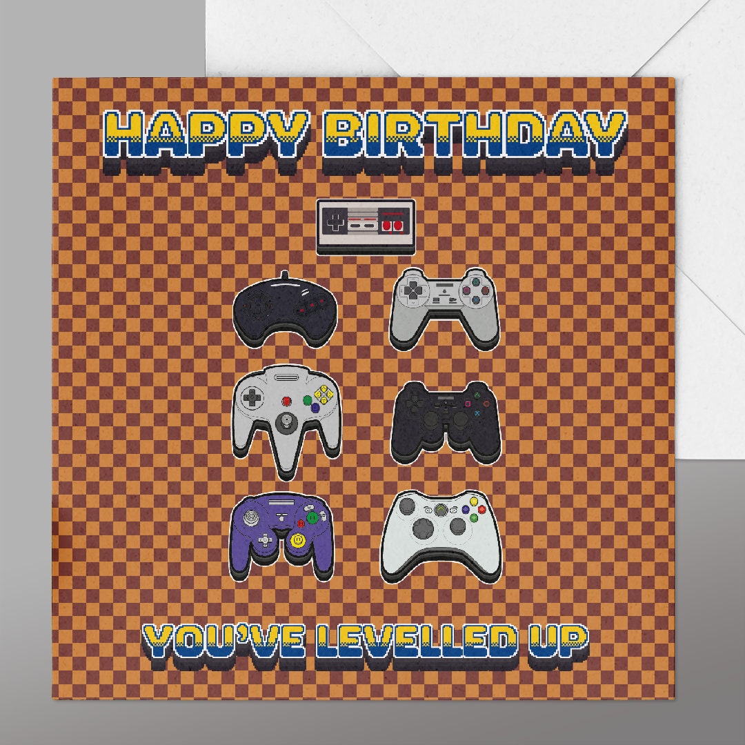 Classic Gamers Birthday Card, Gaming Birthday Card, Set With 7 Iconic ...