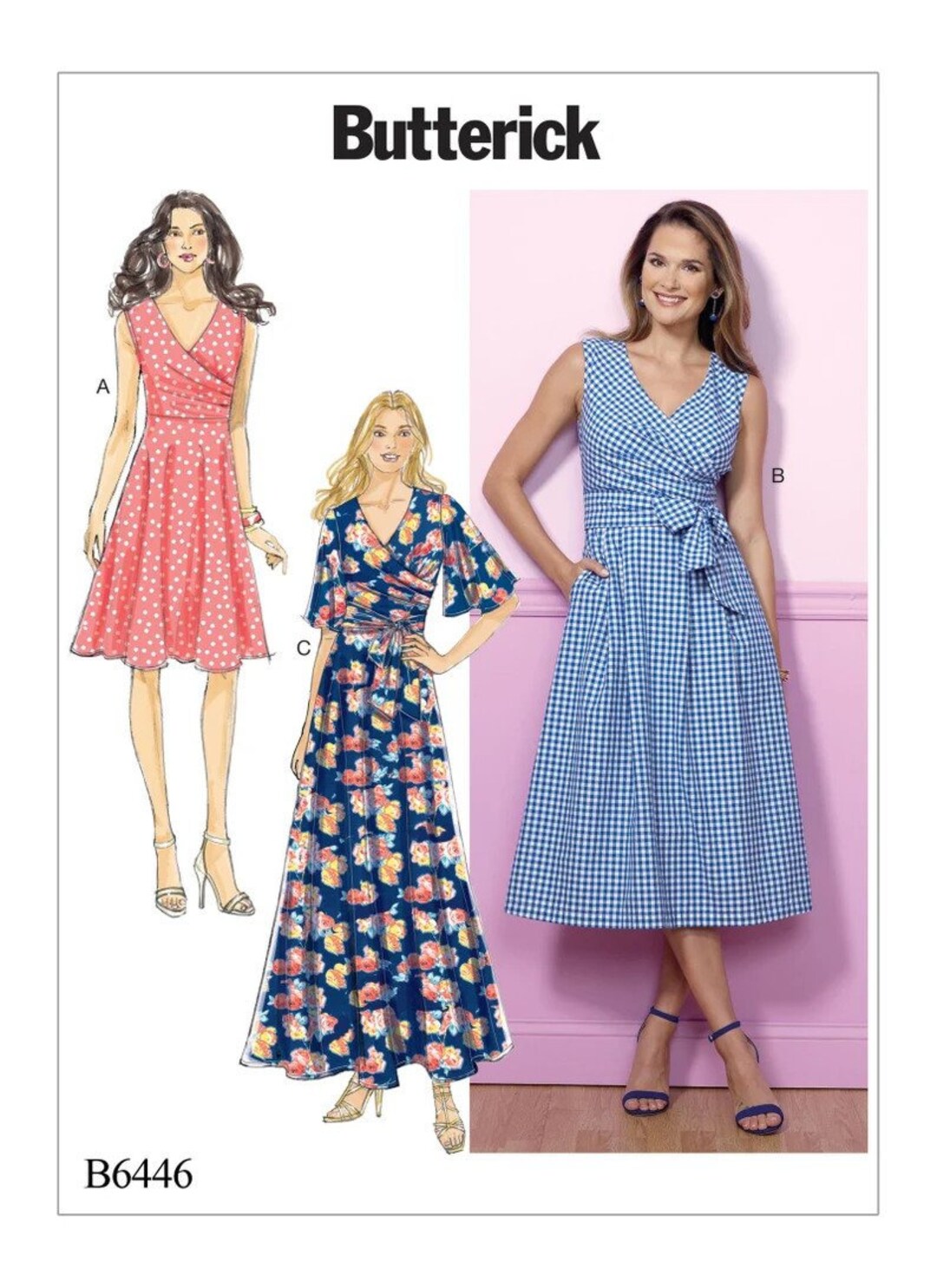 Misses' Pleated Wrap Dresses With Sash - Easy Butterick Sewing Pattern ...