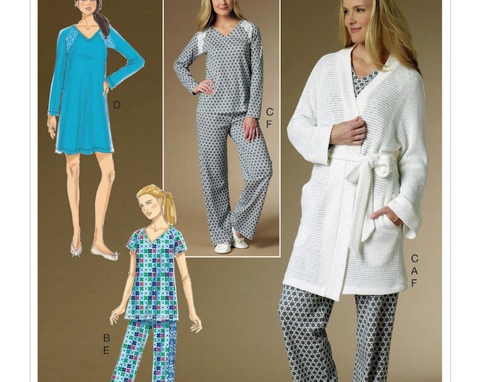 Misses' Robe, Raglan Sleeve Tops and Gown, and Pull-on Pants - Easy ...