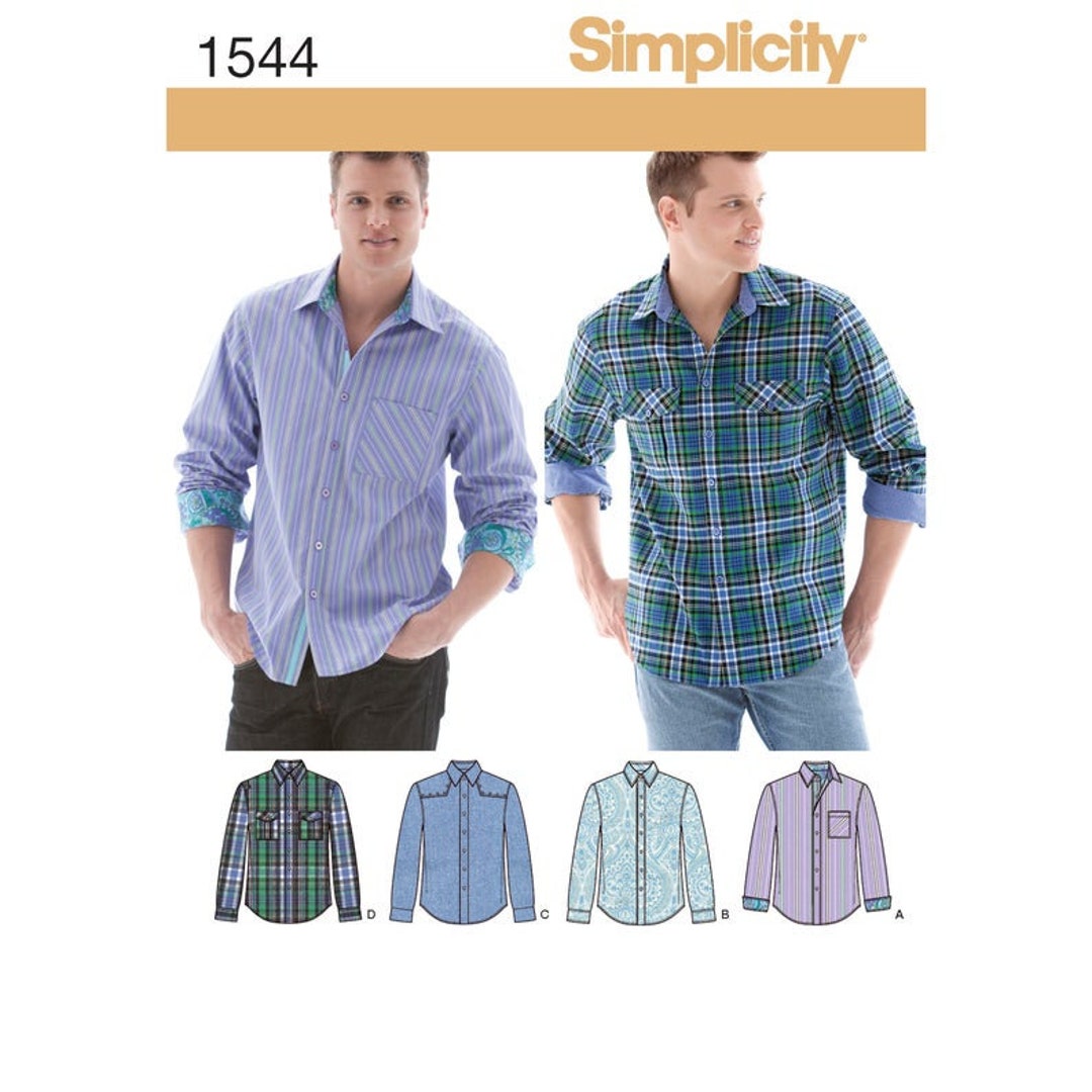Men's Shirt With Fabric Variations - Simplicity Sewing Pattern 1544 - Etsy