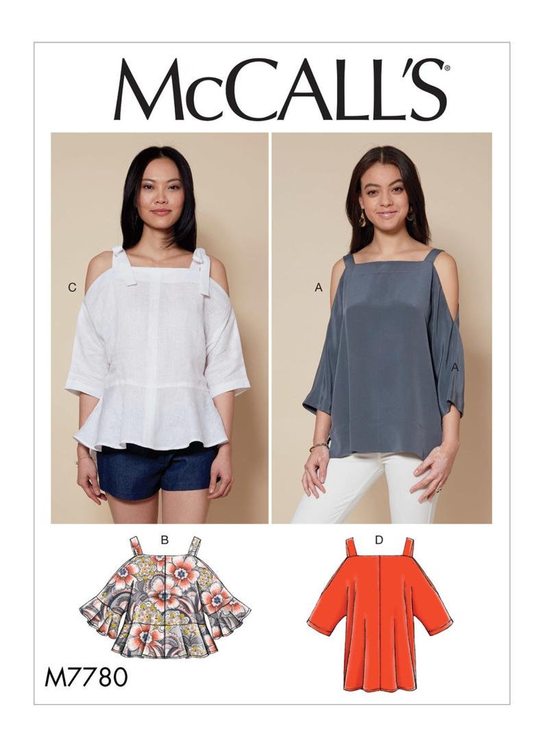 Misses' Loose-fitting Cut-out Shoulder Tops - Mccall's Sewing Pattern ...