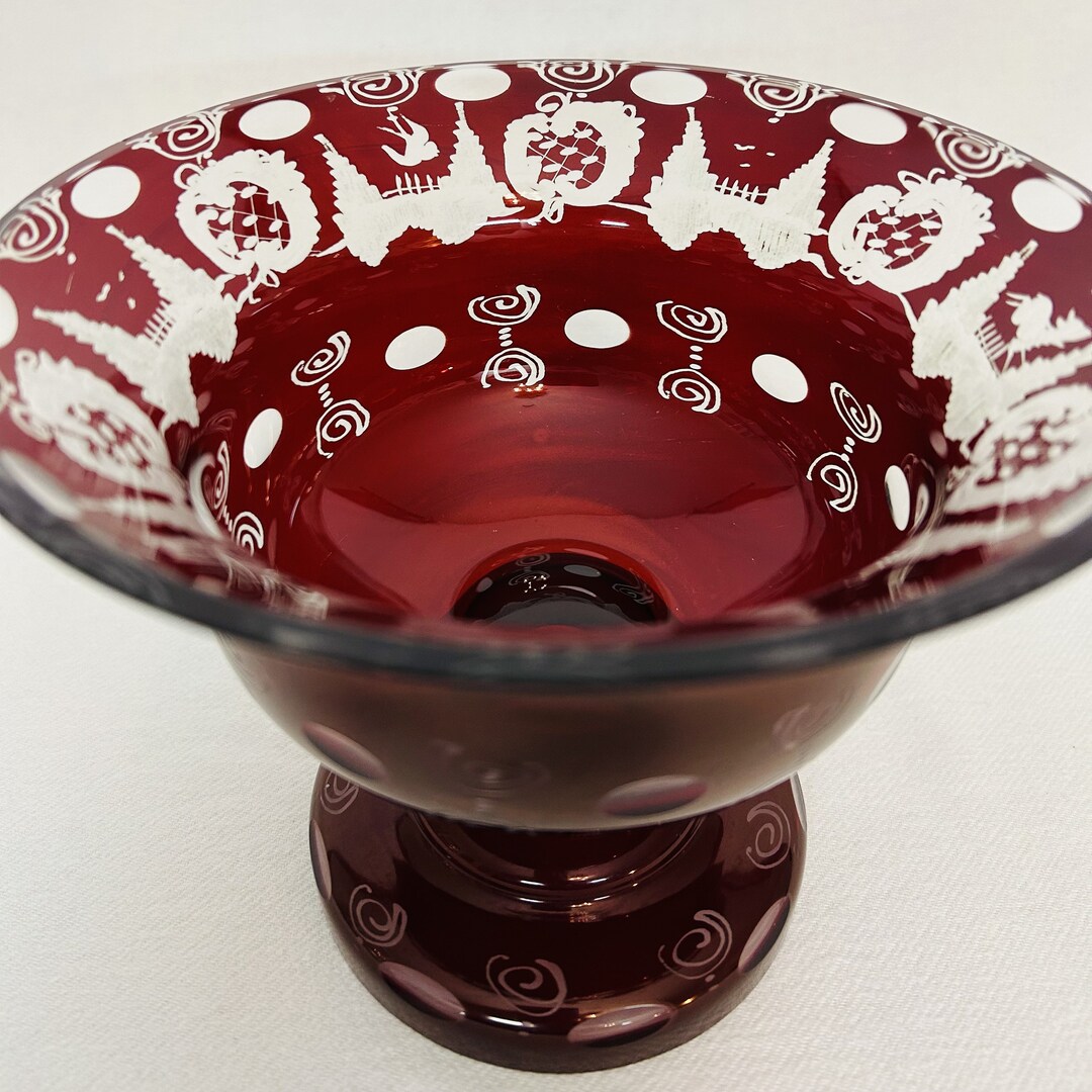 Vintage Egermann Ruby Red Crystal Bowl 1940s Etsy