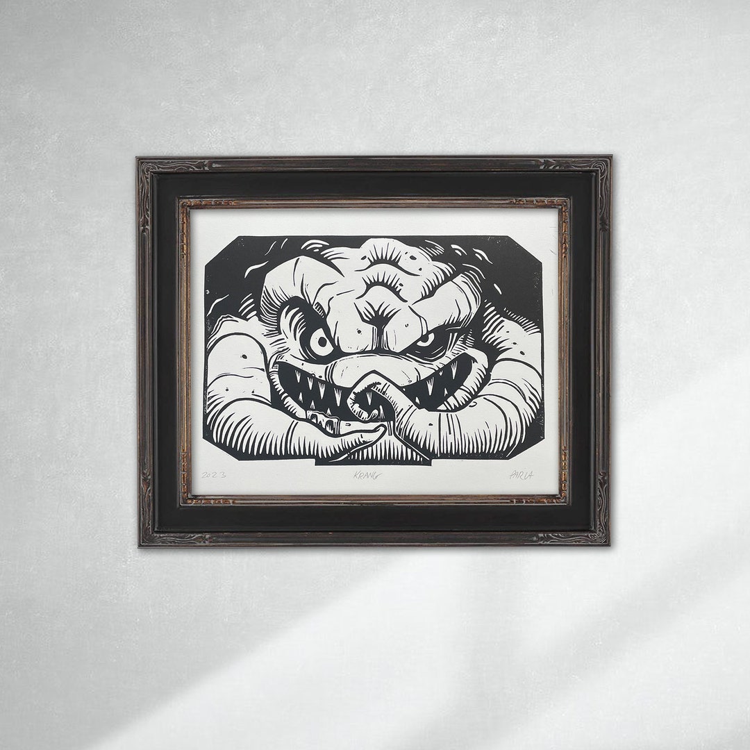 Mutant Brain Linocut Print Handmade TMNT Inspired Print - Etsy