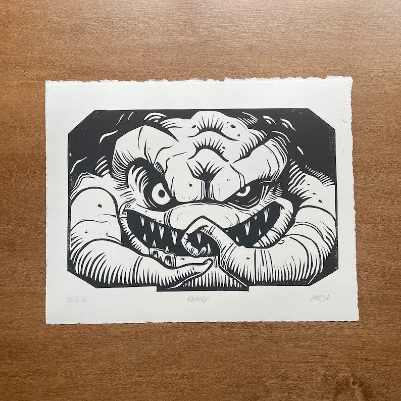 Mutant Brain Linocut Print | Krang TMNT Inspired Art (8x10 Inch) - Etsy