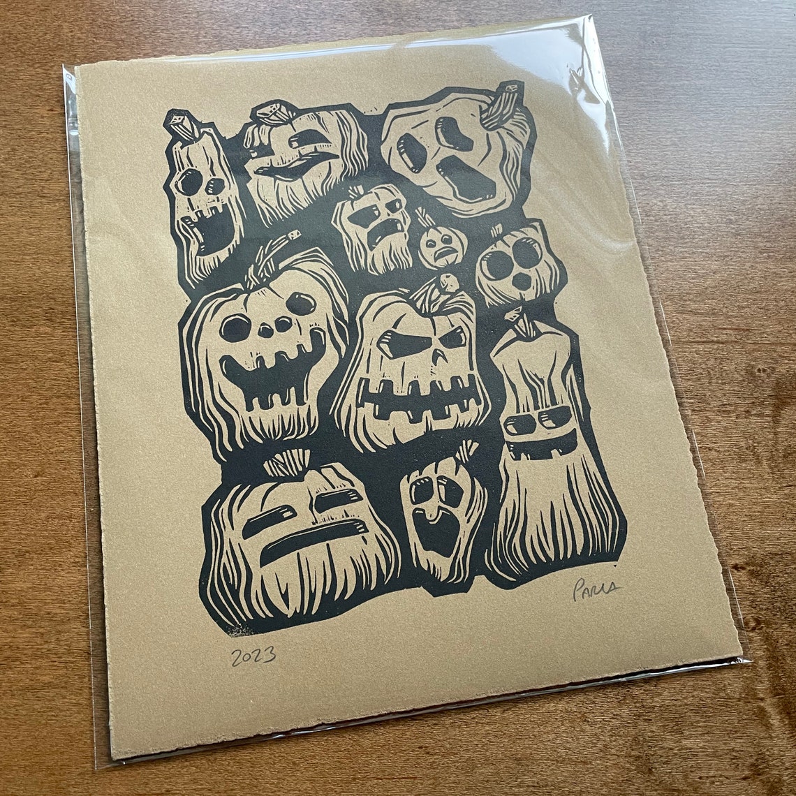 Pumpkins Linocut Print | Handmade Halloween Print | 8x10 Inch Original ...