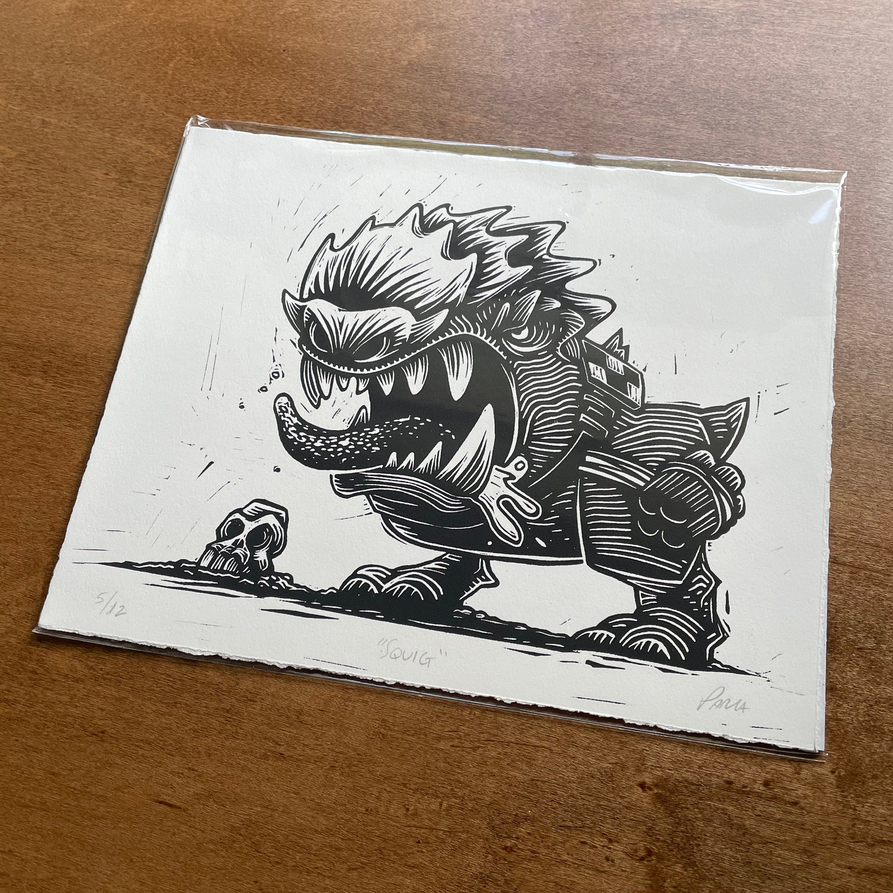 Squig Linocut Print Handmade Monster Print 8x10 Inch - Etsy