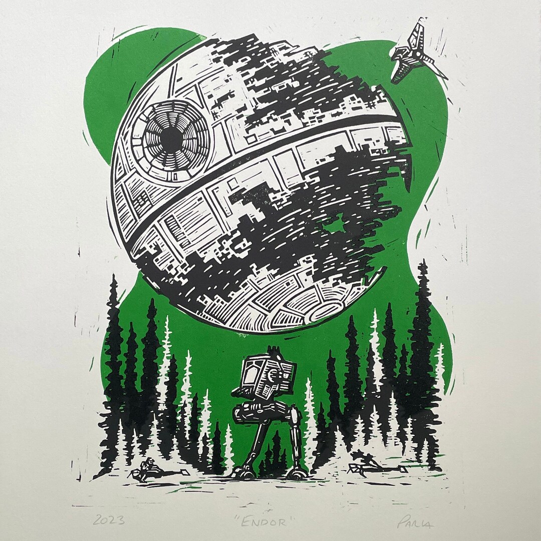 Art for Man Cave | Linocut Death Star Print | 11x14 Inch Original Star Wars Art - Etsy