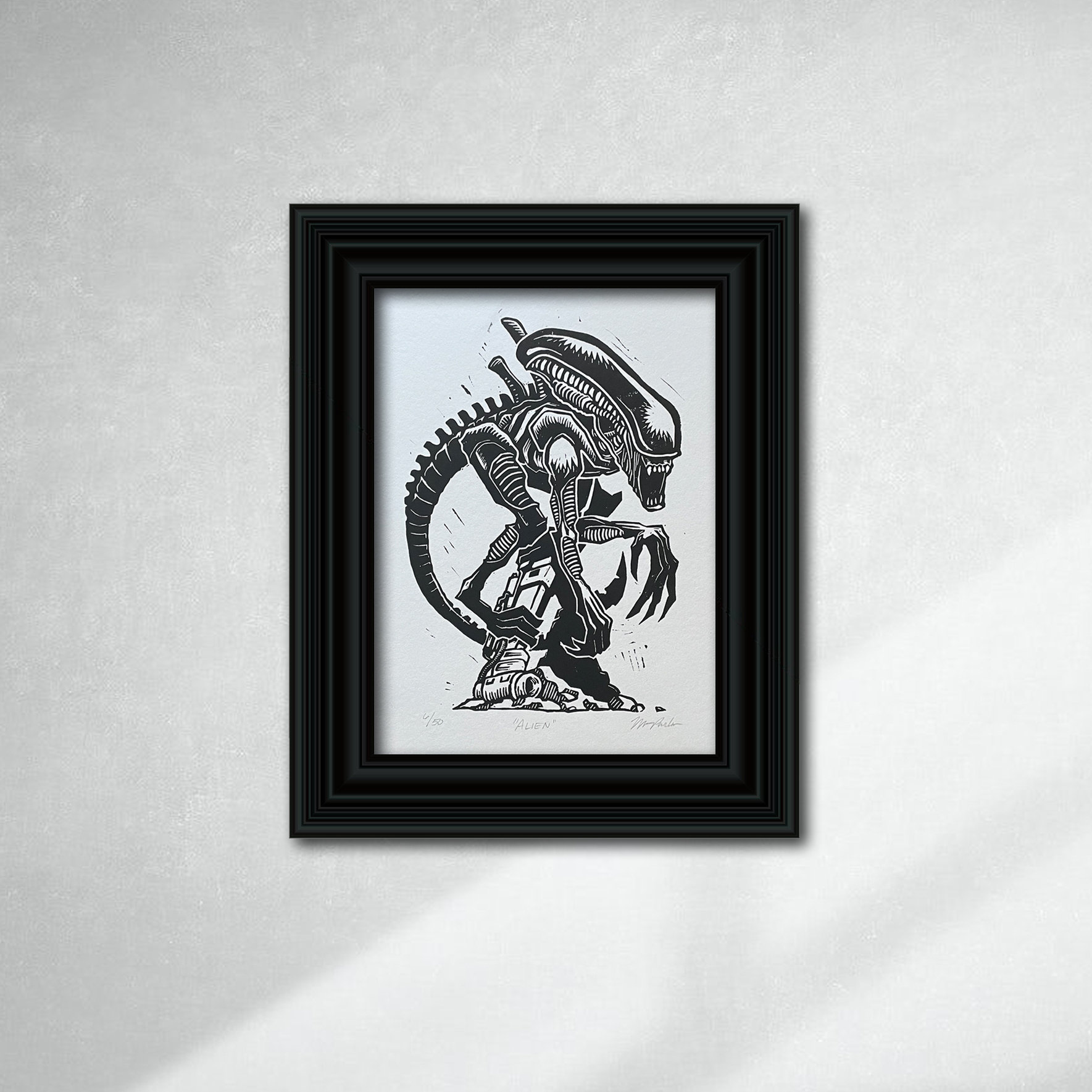 Xenomorph Linocut Print Handmade Alien Print 6x9 Inch Original Art - Etsy