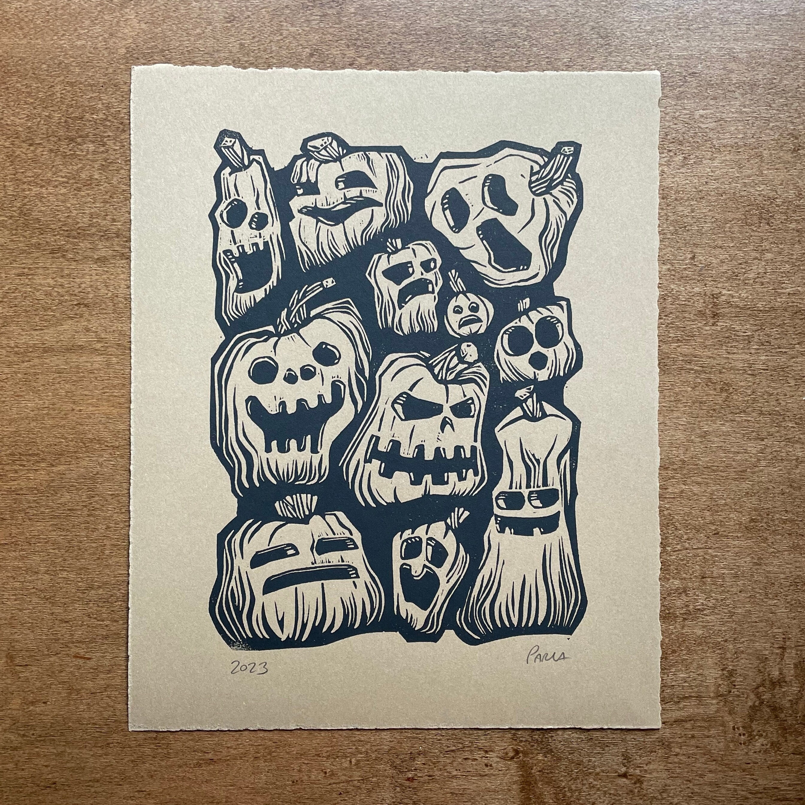 Pumpkins Linocut Print | Handmade Halloween Print | 8x10 Inch Original ...
