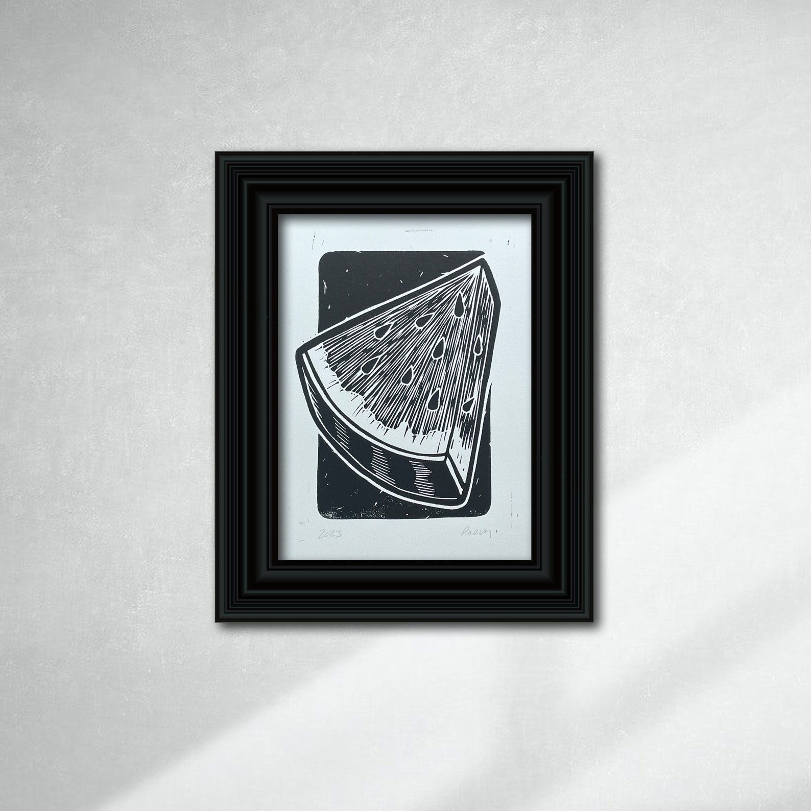 Watermelon Linocut Print Handmade Fruit Art 6x9 Inch Original Print - Etsy