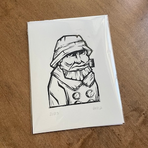 Wooden Fisherman Linocut Print | Handmade Whaler Art | 6x9 Inch ...
