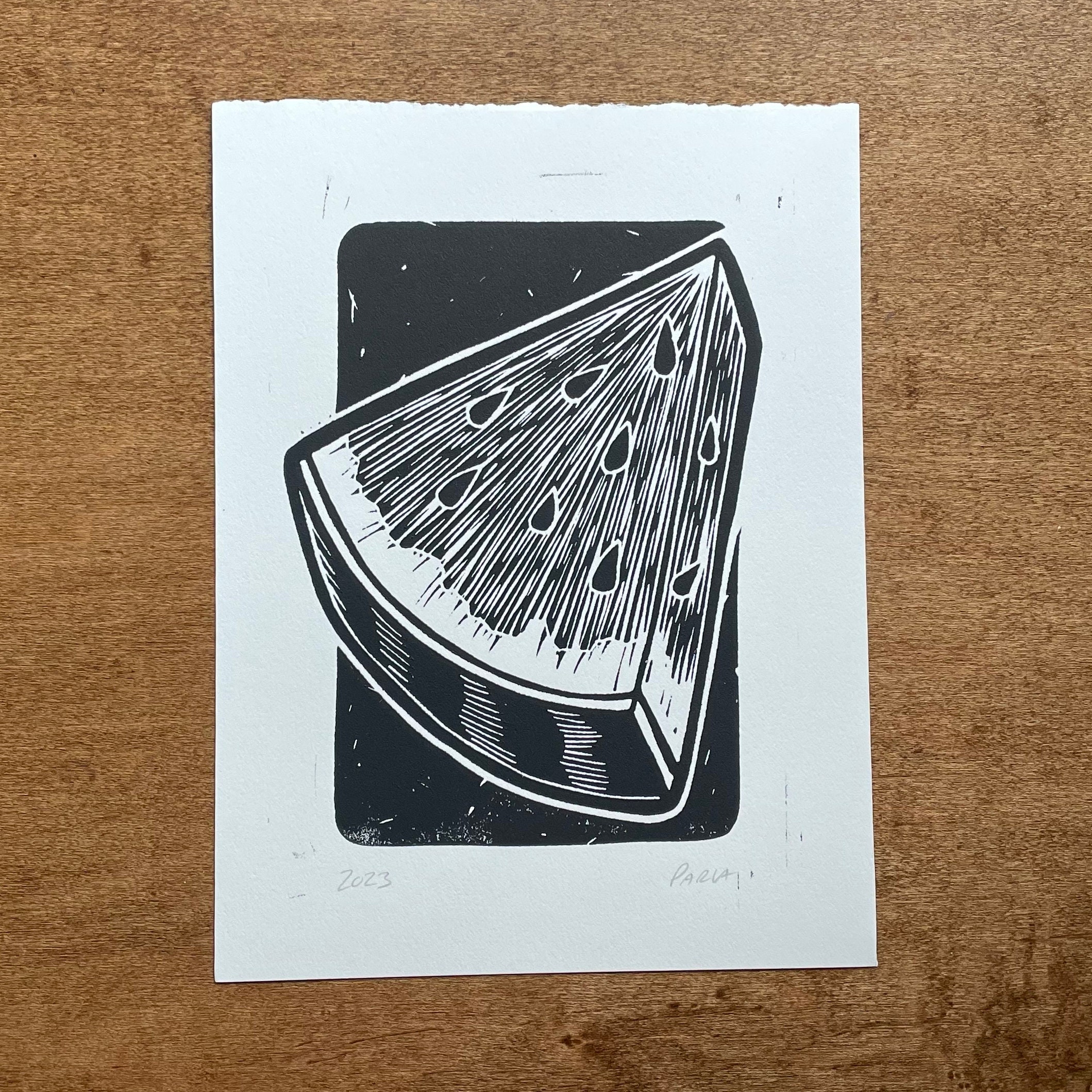 Watermelon Linocut Print Handmade Fruit Art 6x9 Inch Original Print - Etsy