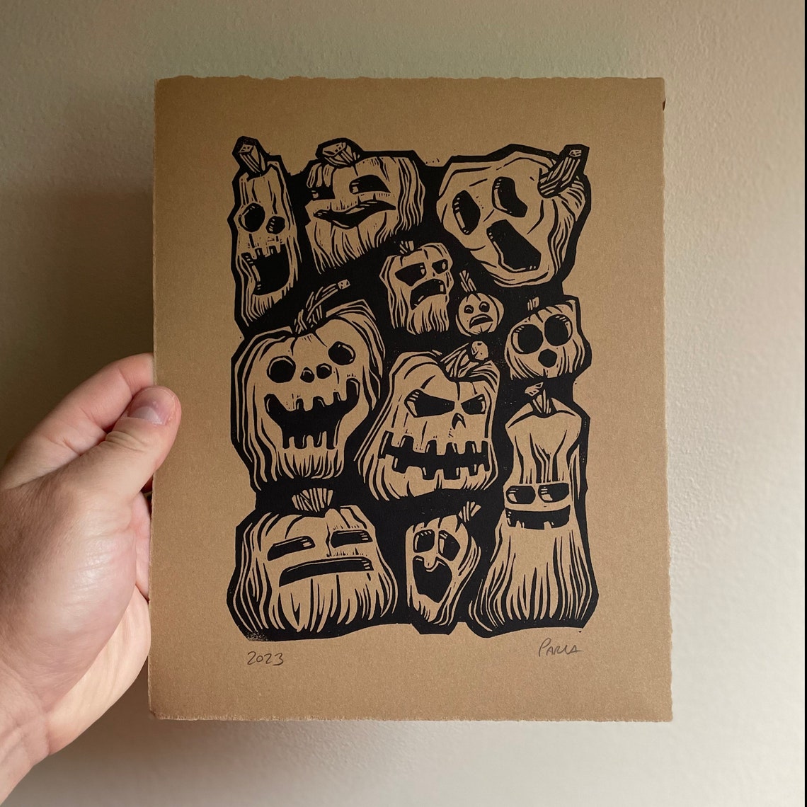 Pumpkins Linocut Print | Handmade Halloween Print | 8x10 Inch Original ...