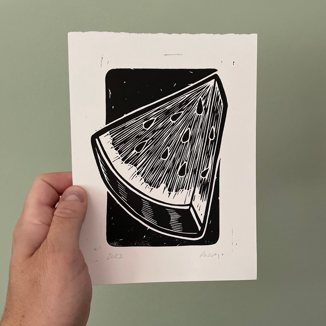 Watermelon Linocut Print Handmade Fruit Art 6x9 Inch Original Print - Etsy