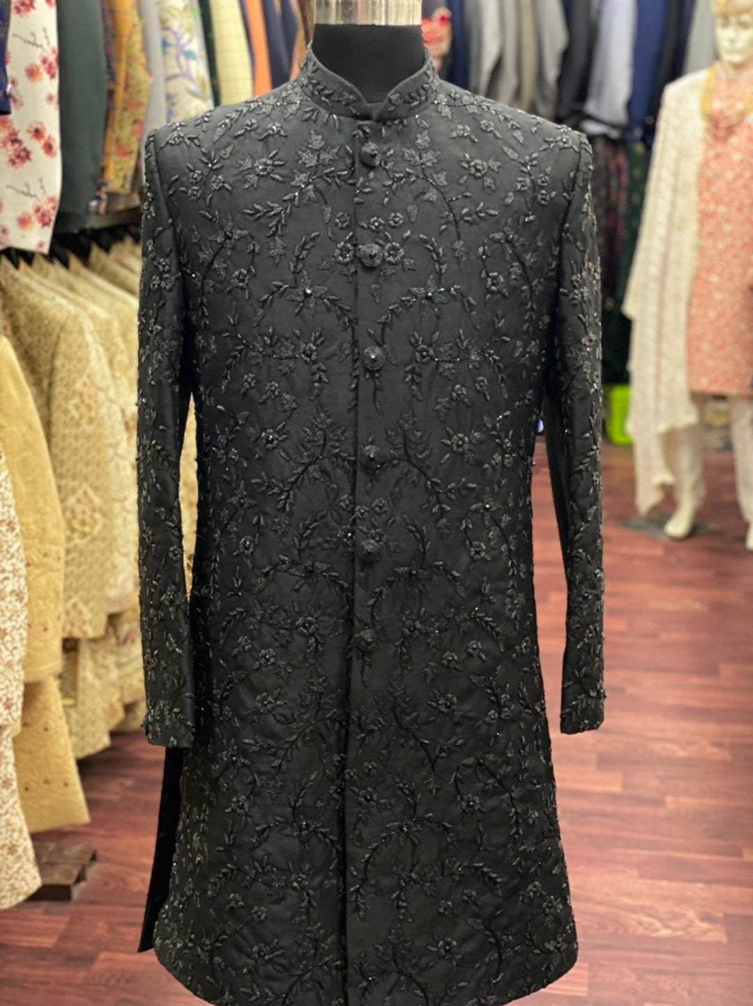 Sherwani Heavy Embroidery Black Sherwani Groom Sherwani Nawabi - Etsy