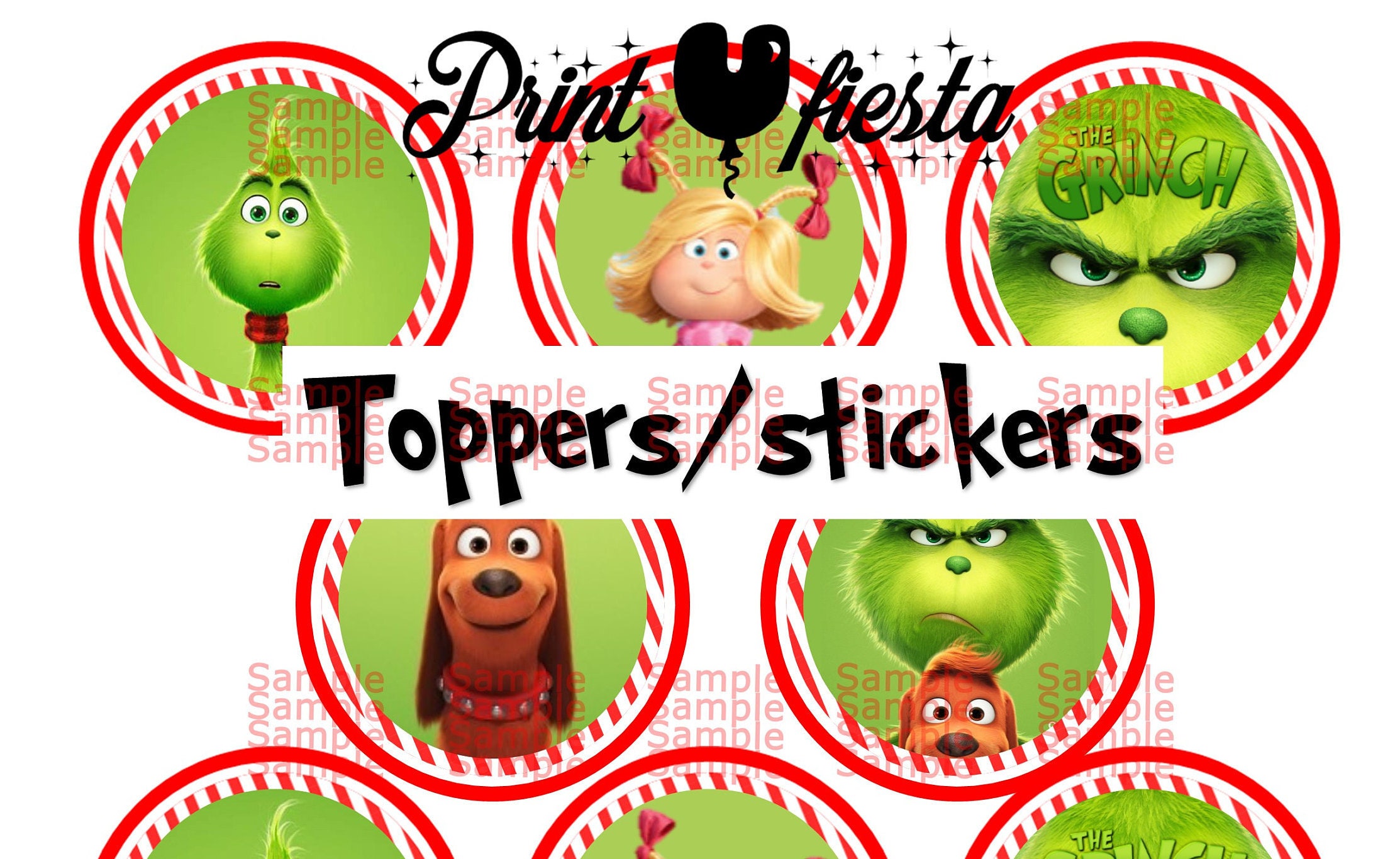 Grinch 2018 Stickers / Toppers round images. 2 2.5 3 4 | Etsy