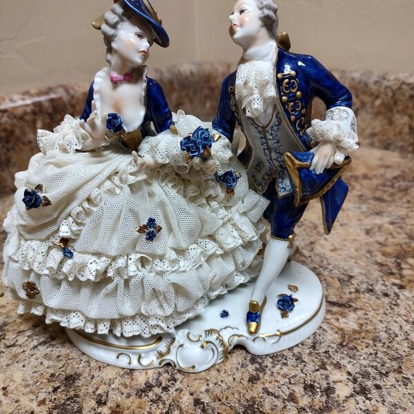 Blue and White Dresden Figurines - Etsy