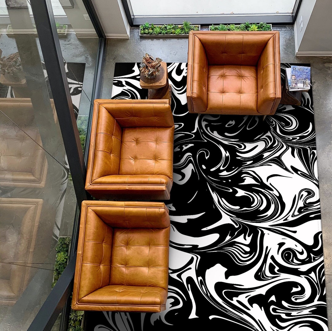 Large Area Rug Artsy Rug Black Modern Rug White Swirl Rug - Etsy