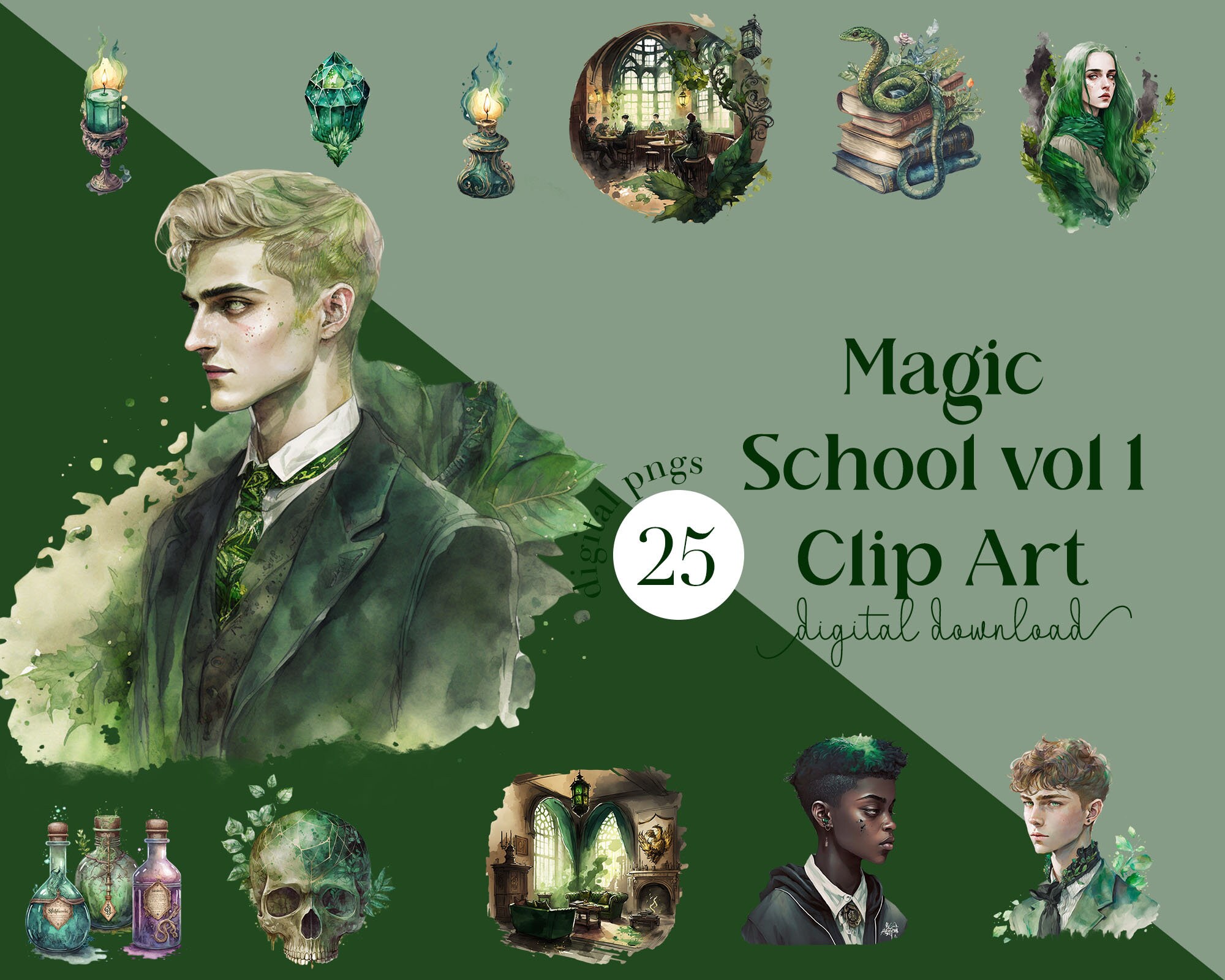 Wizard School Vol 1 Green Snake PNG Clip Art Ephemera - Etsy UK