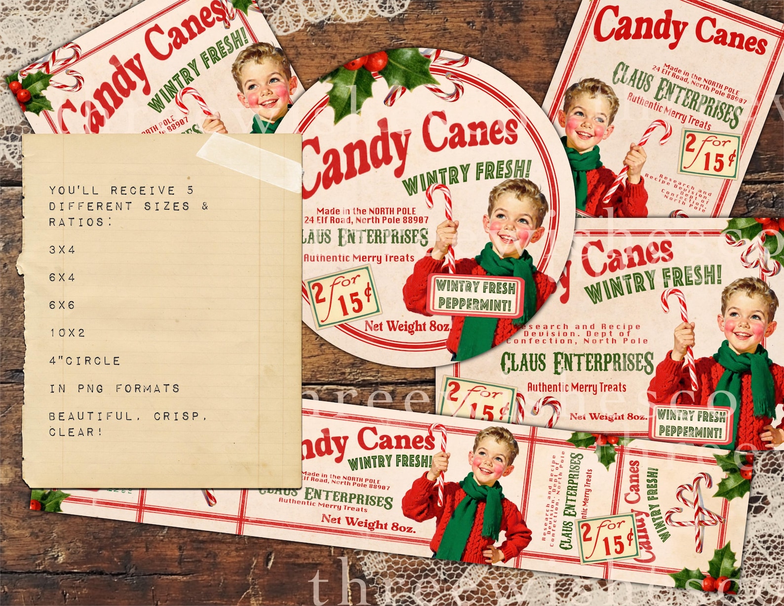 Candy Cane Christmas Vintage Candy Label in Multiple Sizes and Ratios ...