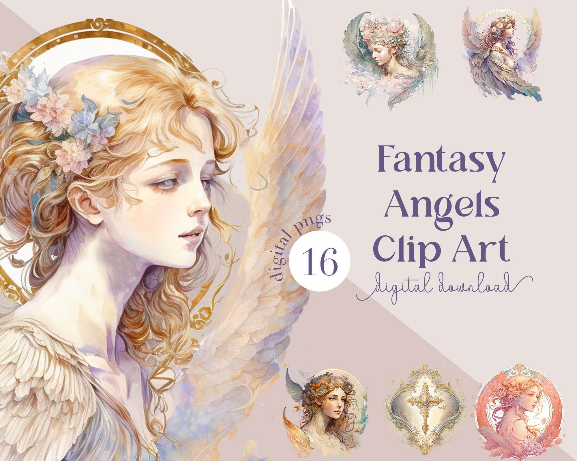 Fantasy Angel Watercolor Clipart, Ephemera PNG (digital Download) - Etsy