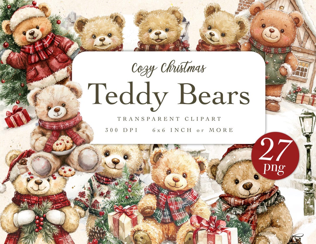Winter Teddies, Teddy Bears, Christmas Clipart, Junk Journal, Fairy ...