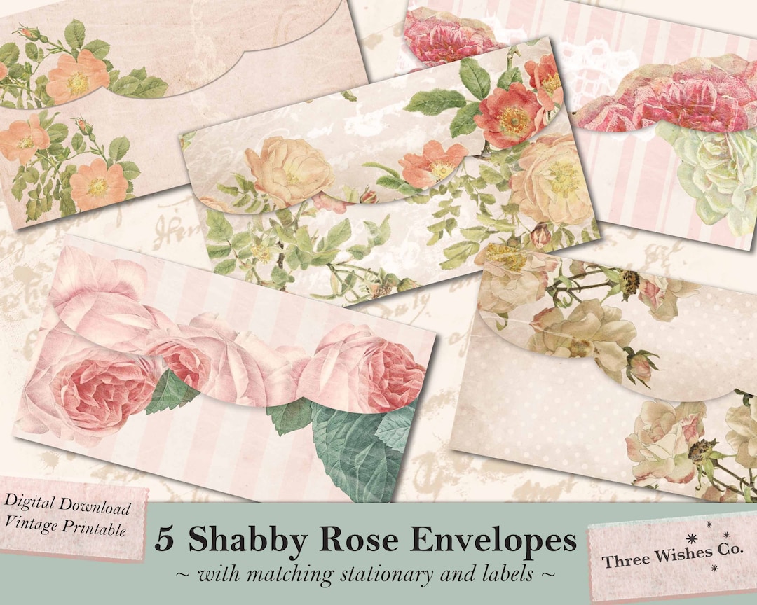 Five Rose Envelopes With Matching Labels and Stationary, Printable ...