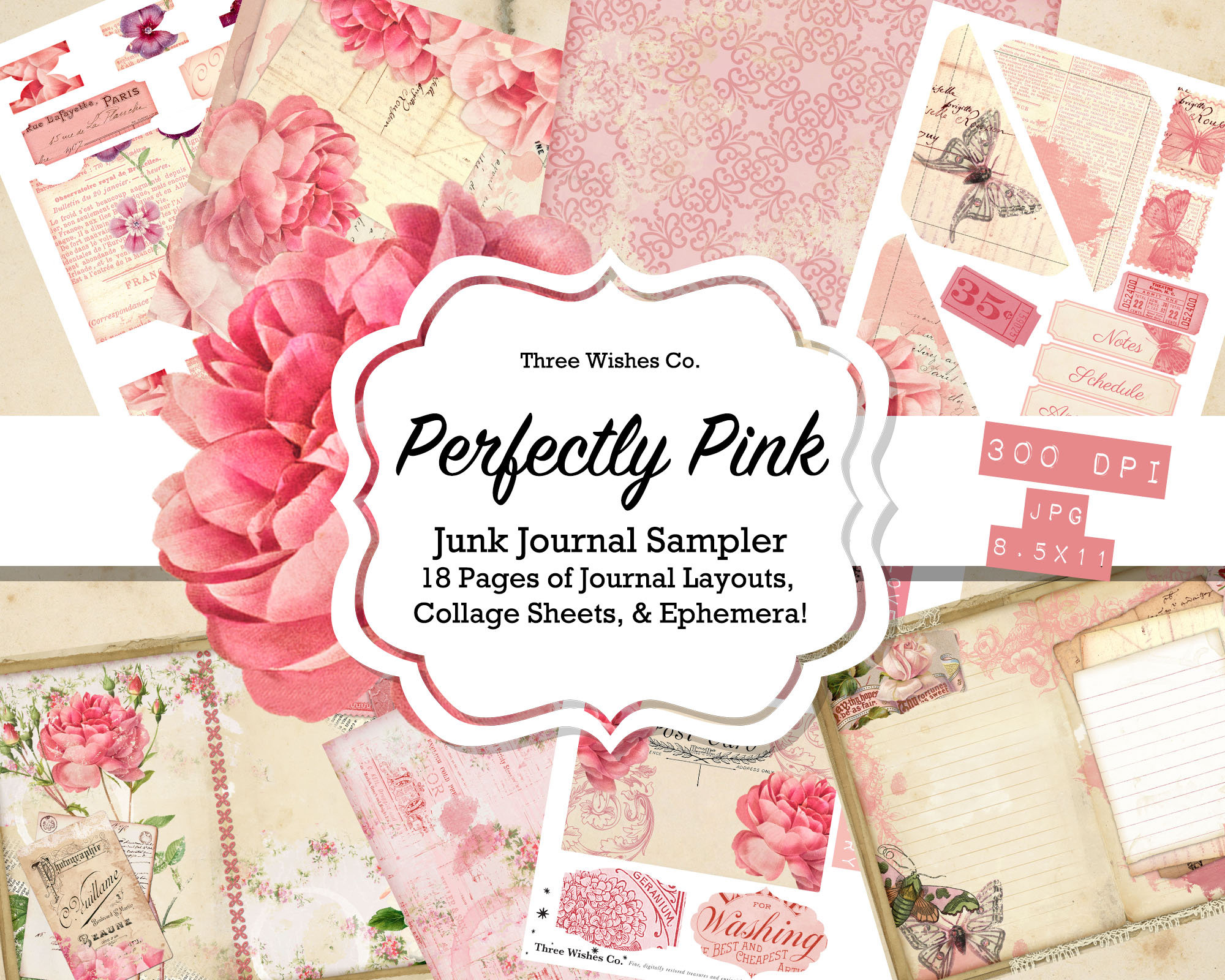 Pink Junk Journal Kit Printable Rose Collage Scrapbooking - Etsy