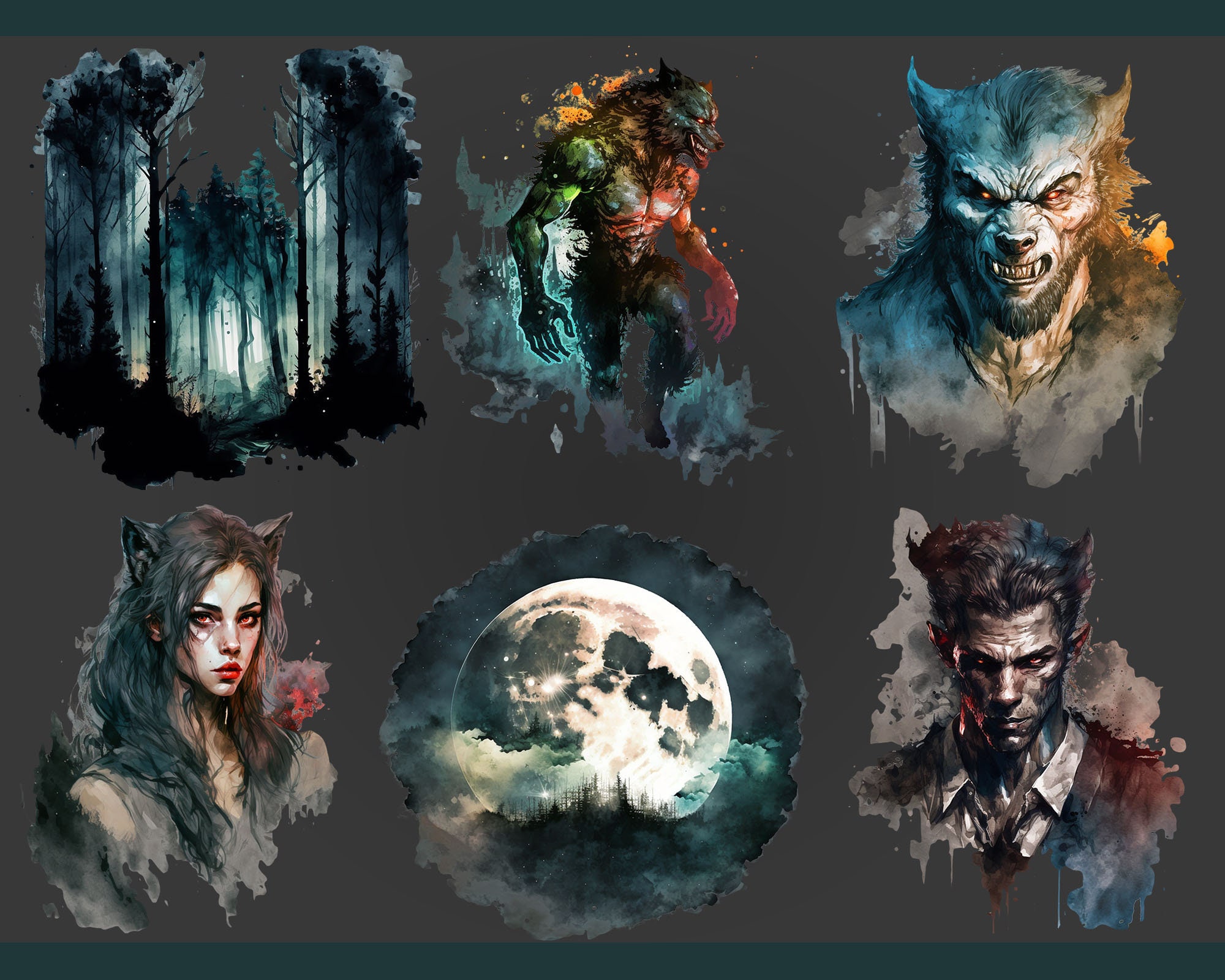 Werewolf Moon PNG Transparent Ephemera Scrapbook Collage - Etsy Canada
