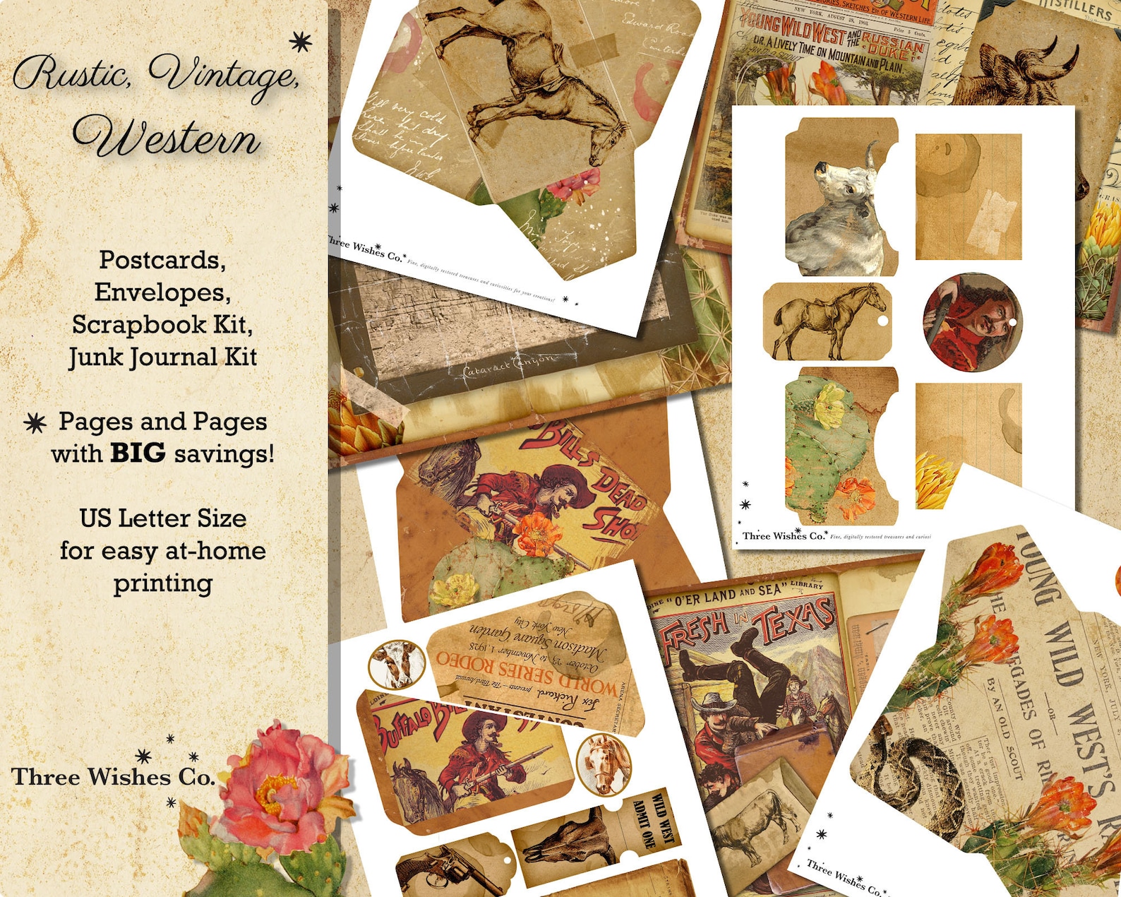 Wild West Scrapbook Kit, Cowboy Junk Journal Ephemera (digital Download ...