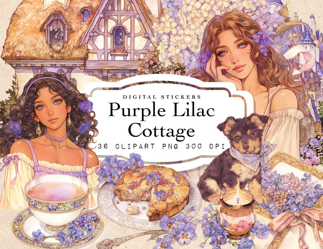 Purple Cottagecore, Purple Clipart, Planner PNG Bundle, Cozy ...