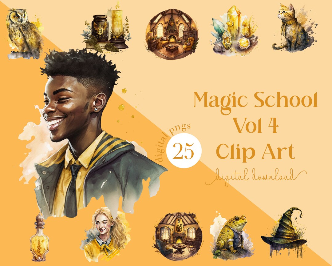 Magic School Vol 4, Yellow, Wizard, PNG, Clip Art, Ephemera, Journal ...