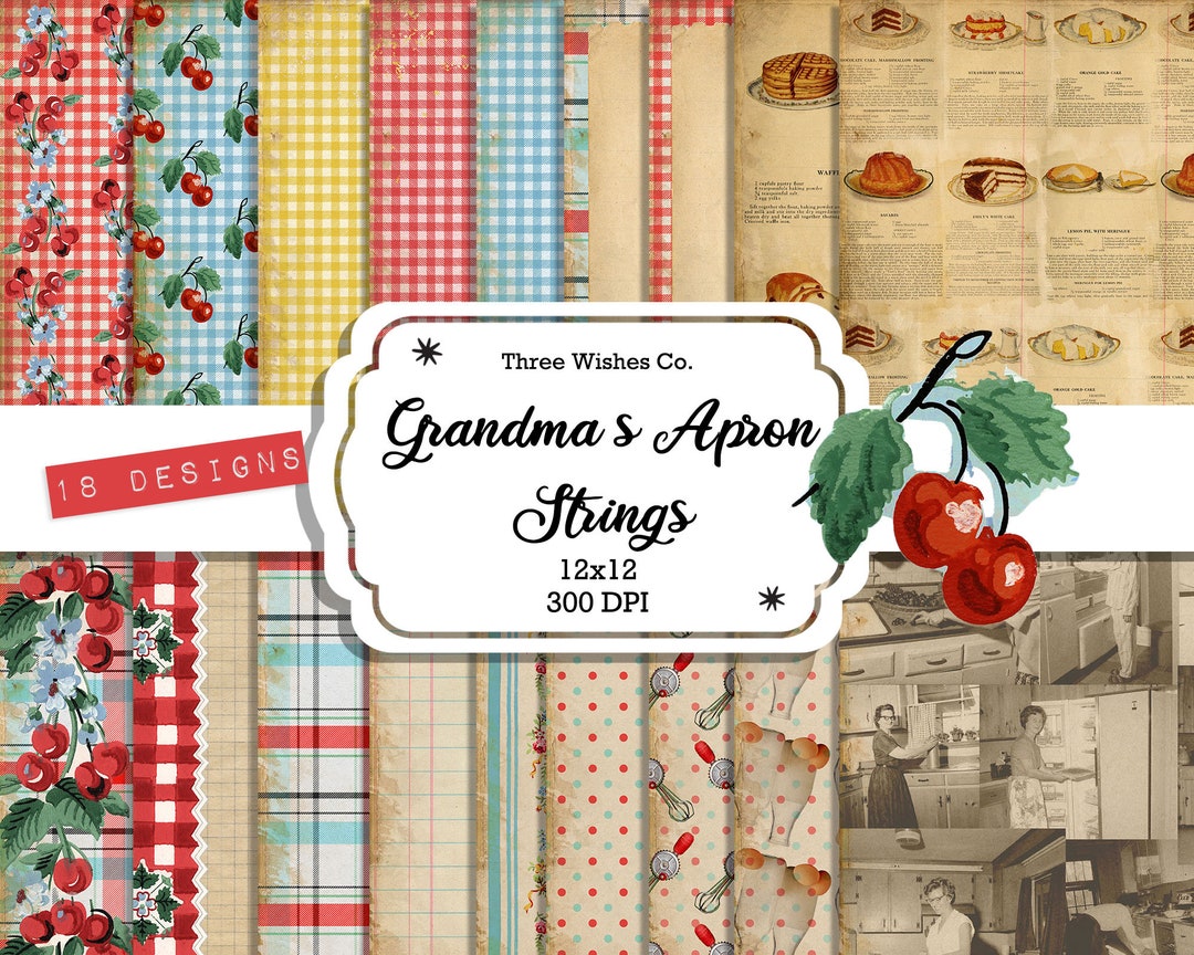 Farmhouse Recipe Scrapbook Paper, Retro Kitchen Ephemera (digital ...