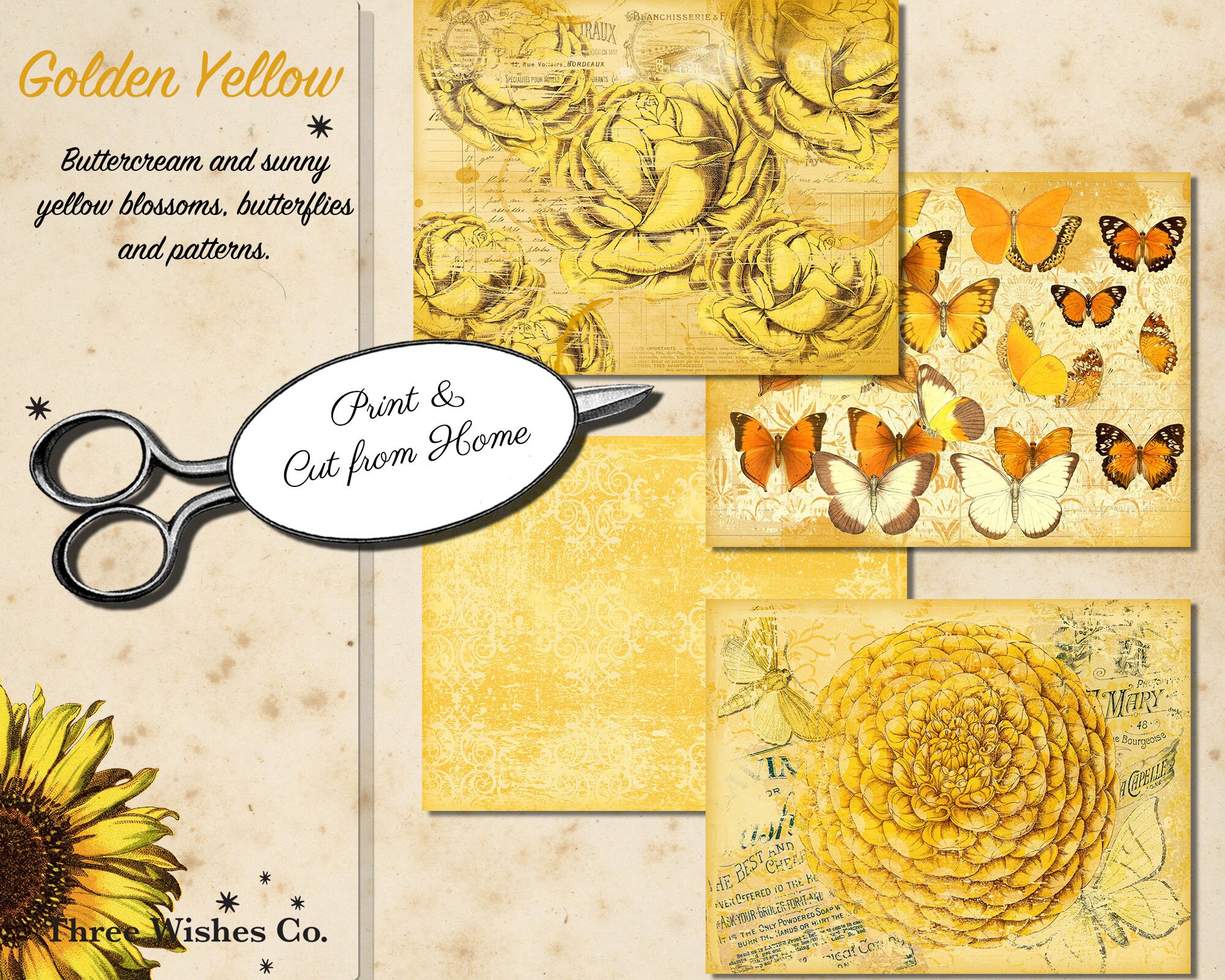 Yellow Junk Journal Sampler Printable Sunflowers Collage | Etsy