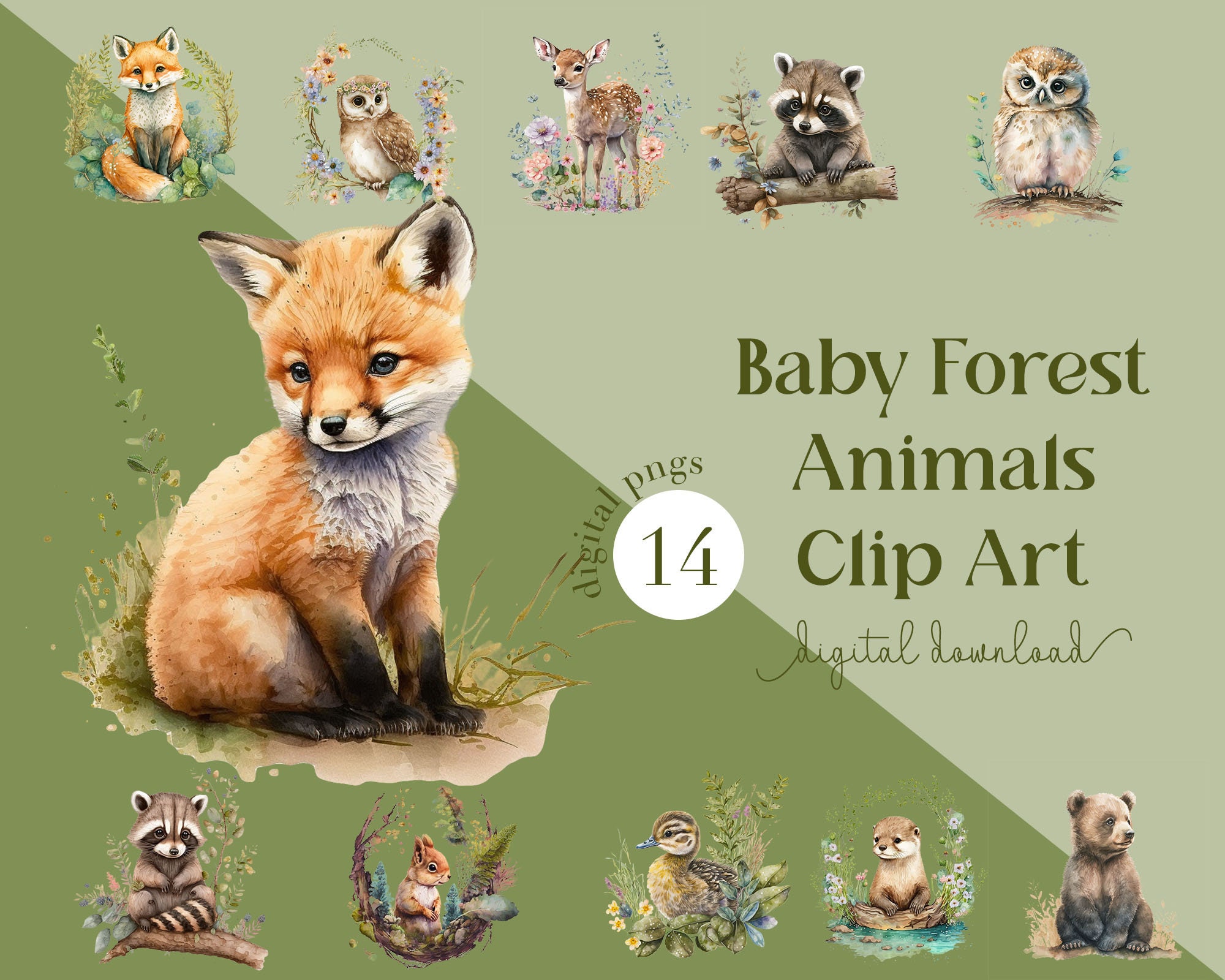 Woodland Animals PNG Clip Art Baby Birthday Nursery Fox - Etsy