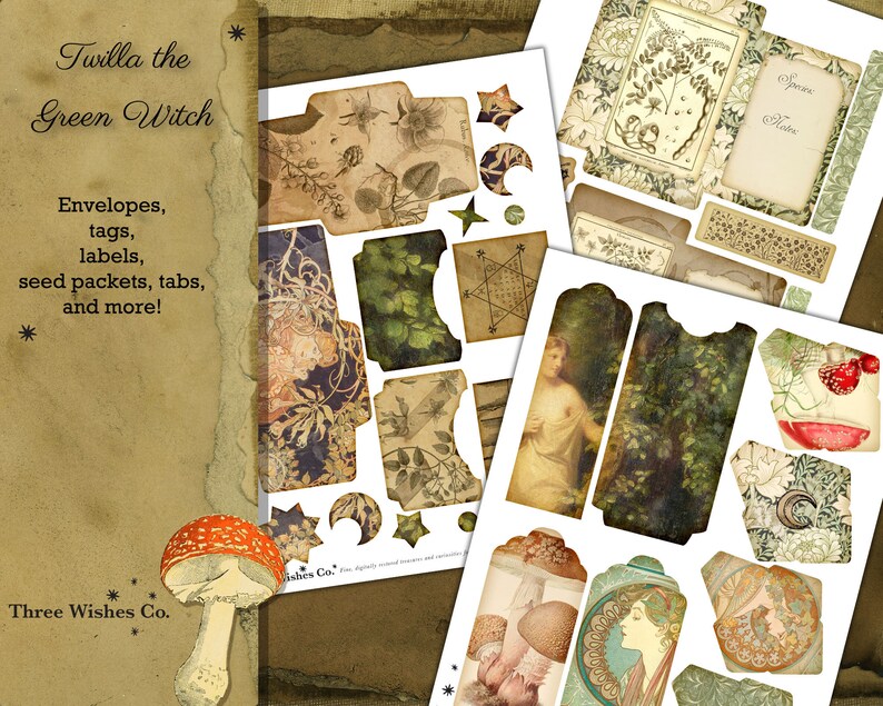 Green Witch Ephemera, Grimoire Collage, Junk Journal (digital Download ...