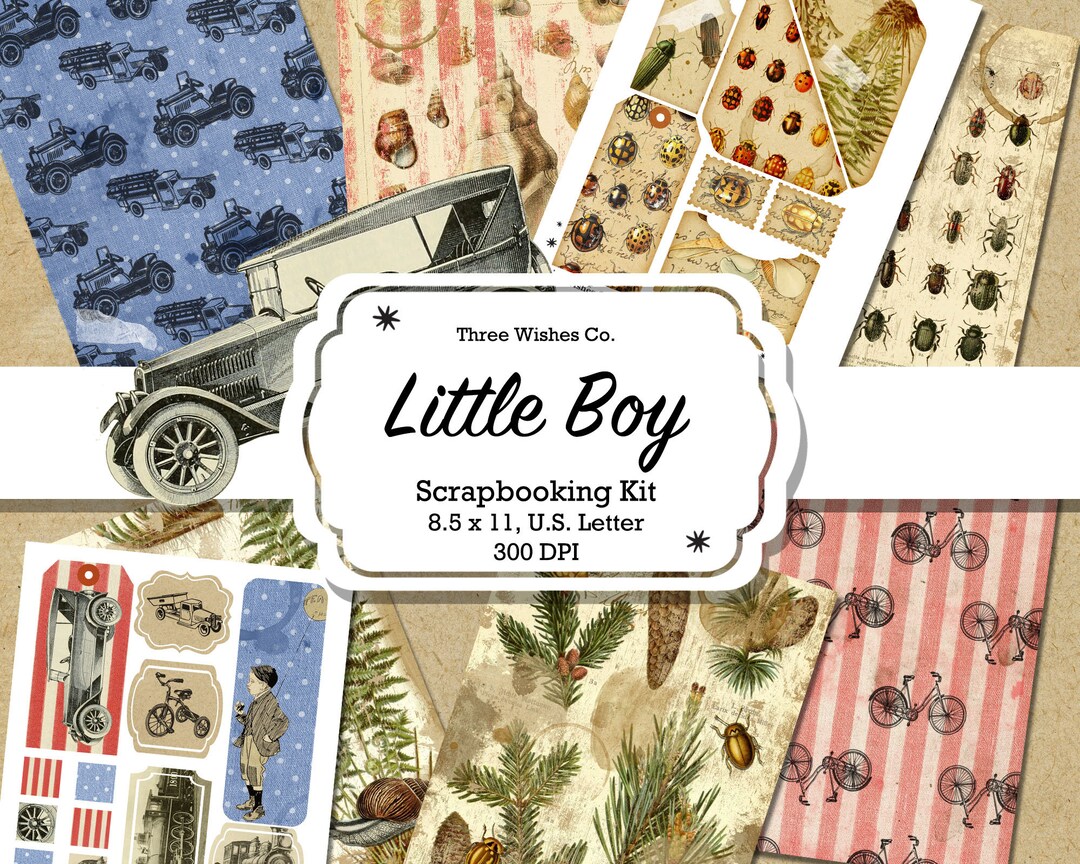 Little Boy Scrapbooking Kit, Vintage Ephemera Collage (digital Download ...