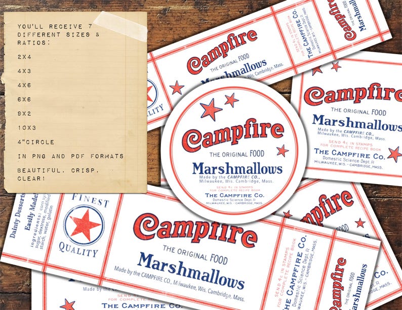 Vintage Campfire Marshmallow Label Template (digital Download) - Etsy