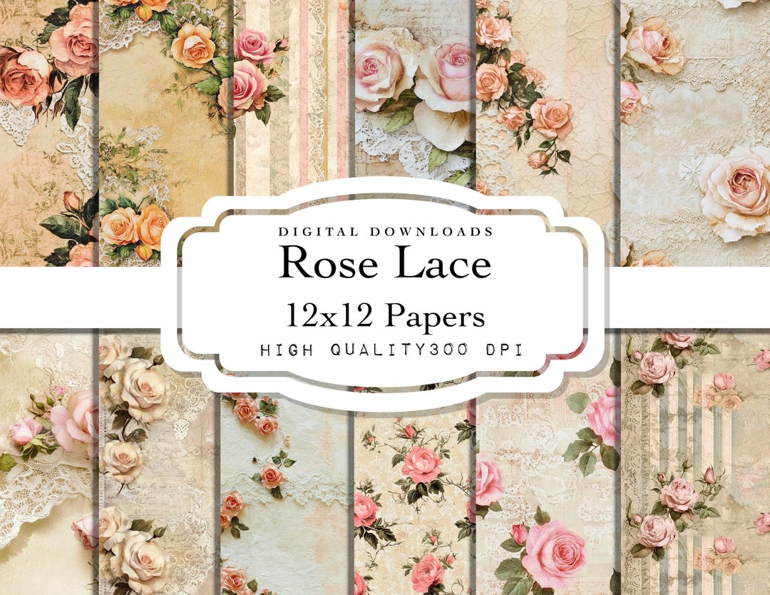 Rose Lace, 12x12 Scrapbook Paper, Collage, Farmhouse, Grandmillenial ...