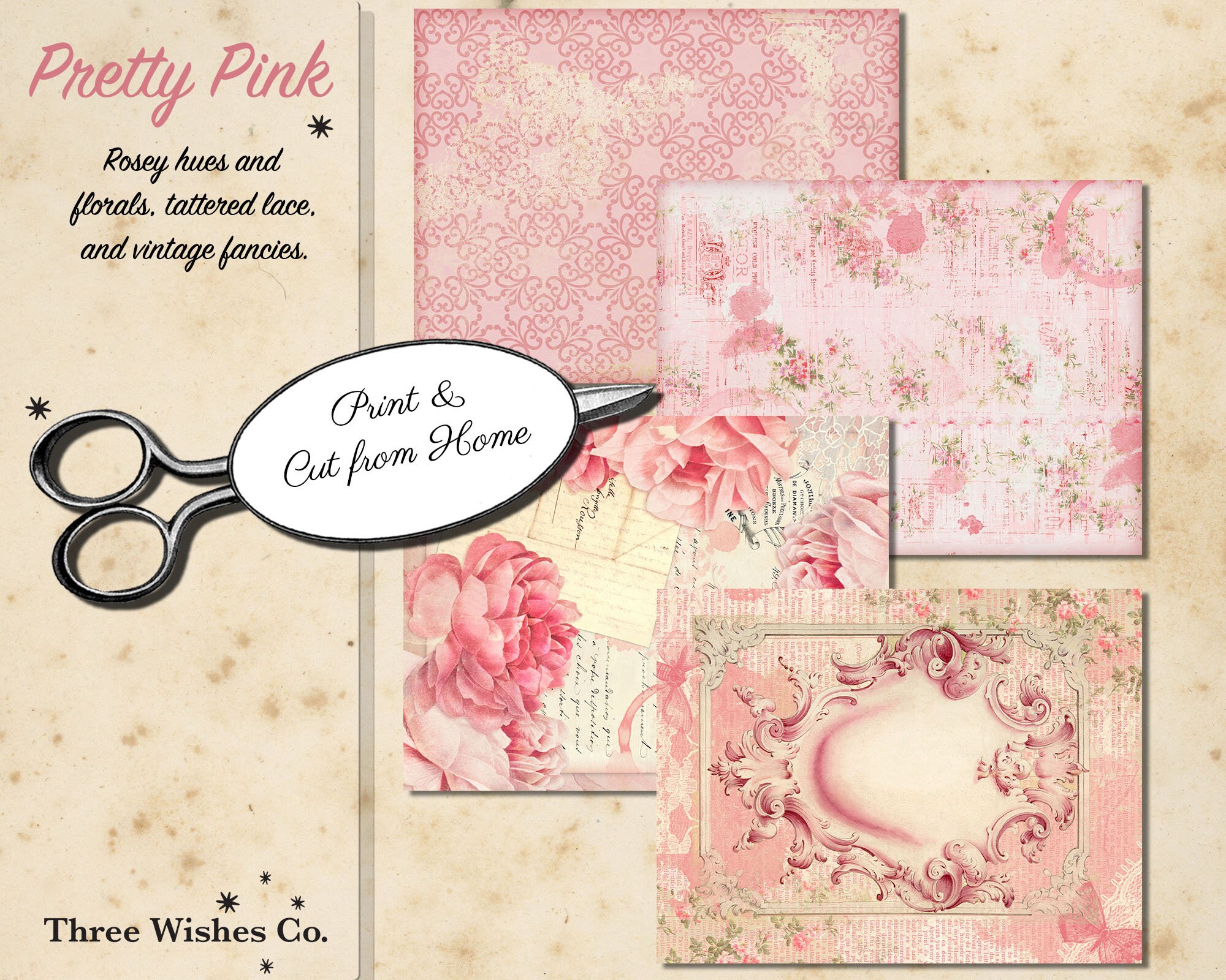 Pink Junk Journal Kit Printable Rose Collage Scrapbooking - Etsy