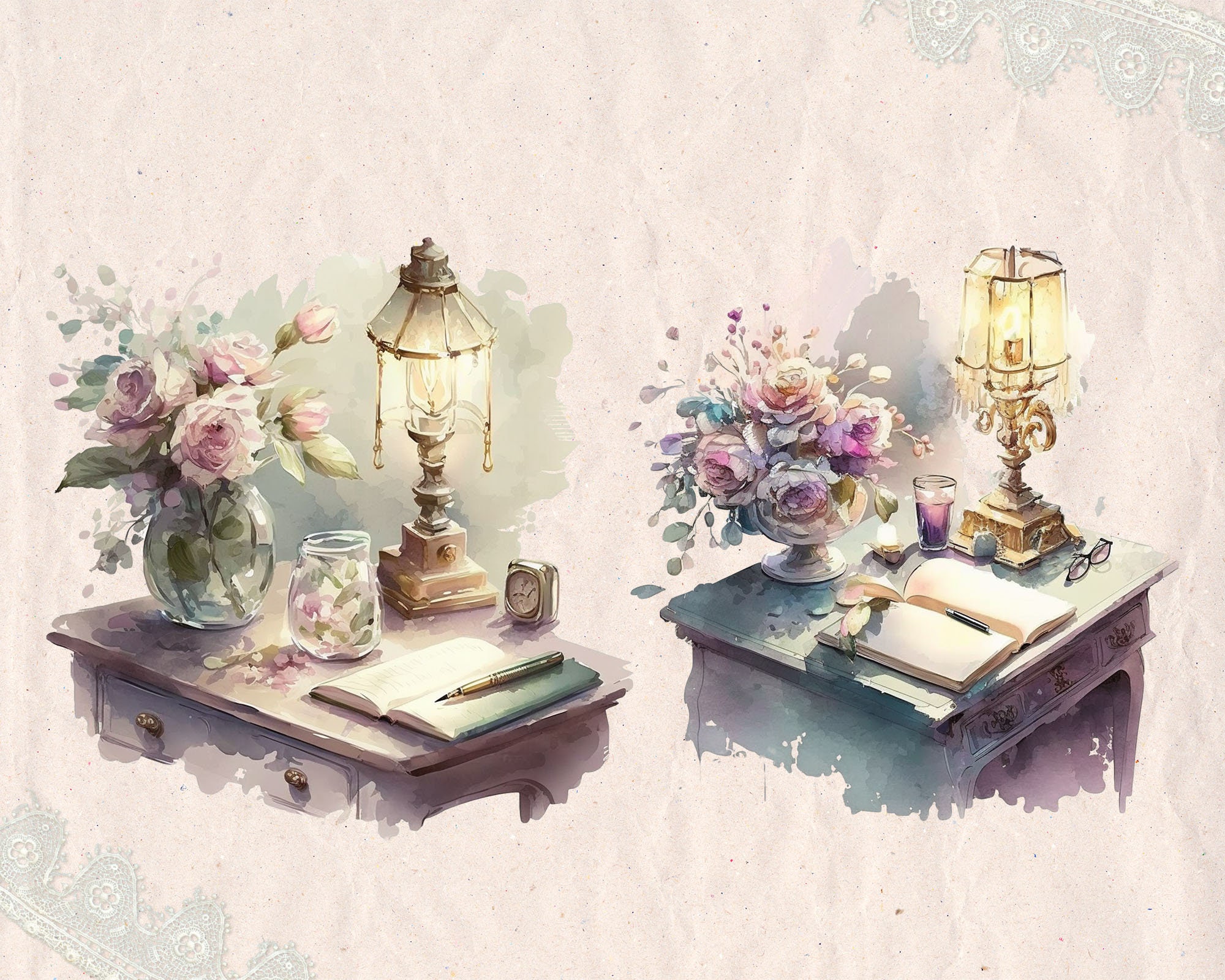 Writing Desk PNG Clip Art Book Lover Writer Shabby Chic - Etsy