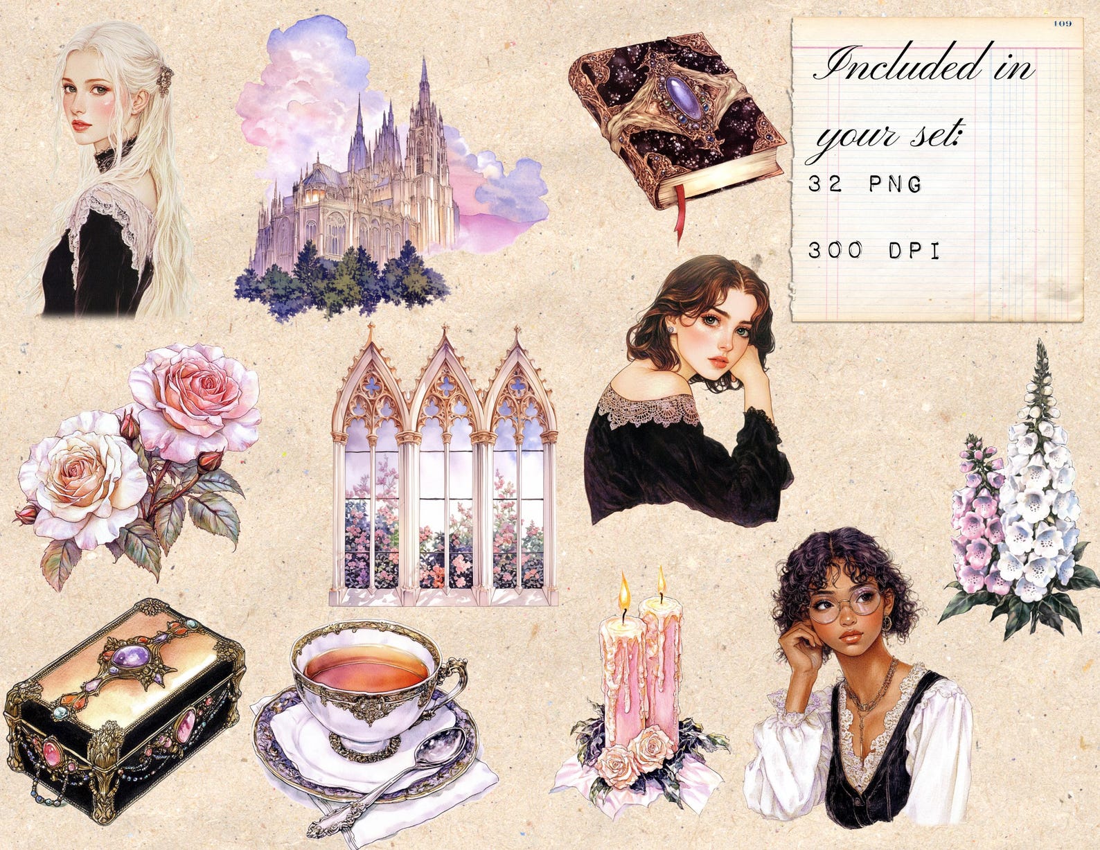 Gothic Dark Academia PNG Clipart Set, Vintage Romance (digital Download) - Etsy