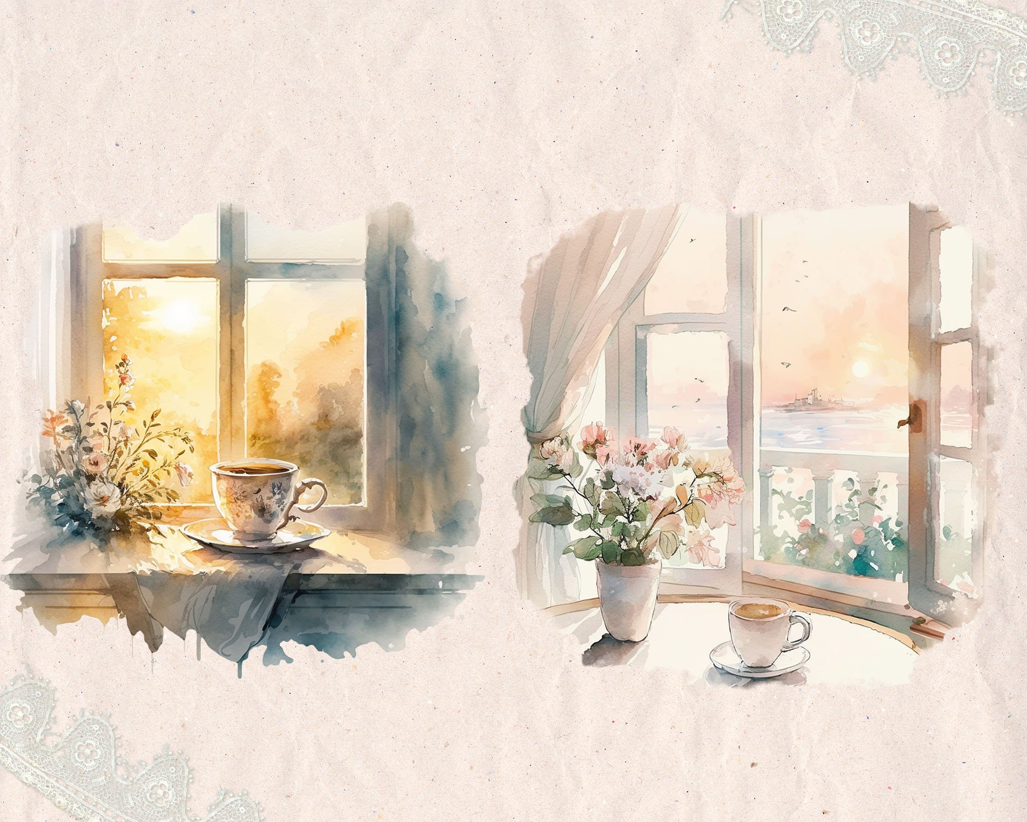 Watercolor Morning Tea PNG Clip Art Tea Lover Coffee Lover - Etsy UK