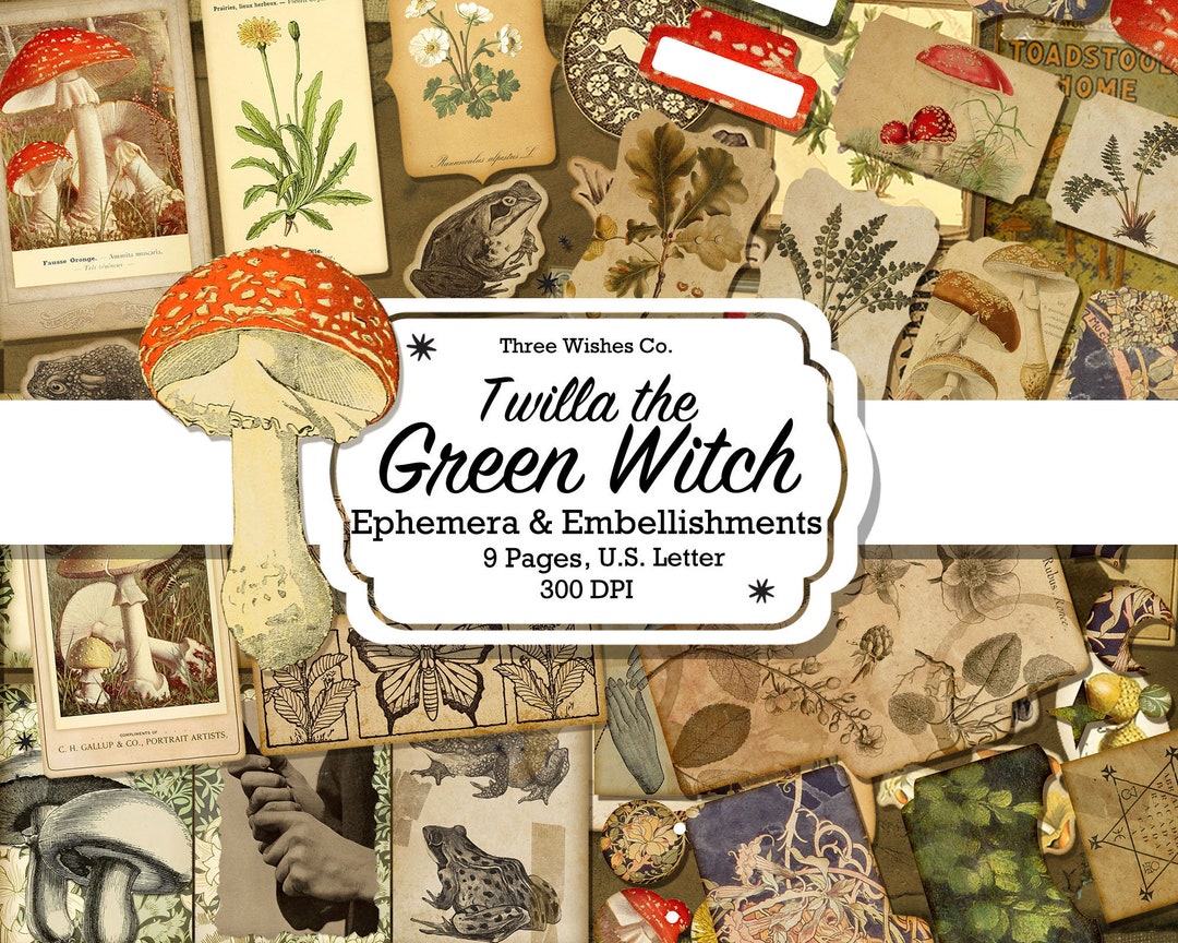 Green Witch Ephemera and Embellishments, Grimoire, Witch Collage, Spell ...