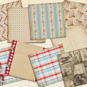Farmhouse Recipe Scrapbook Paper, Retro Kitchen Ephemera (digital ...