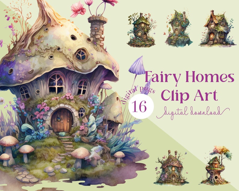 Fairy Home PNG Clip Art Ephemera Scrapbook Mushrooms - Etsy